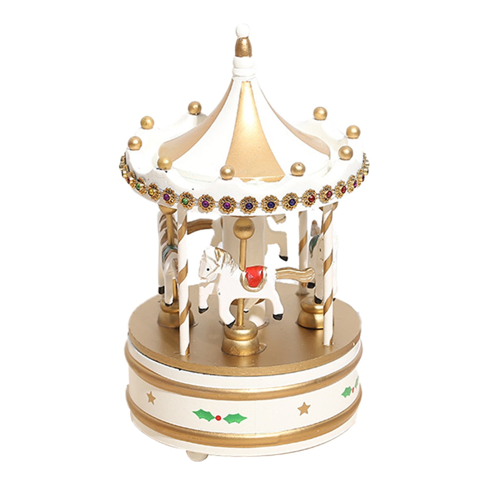 MOQIN Cottage Garden Rotating Carousel White 9 inch Wood Musical ...