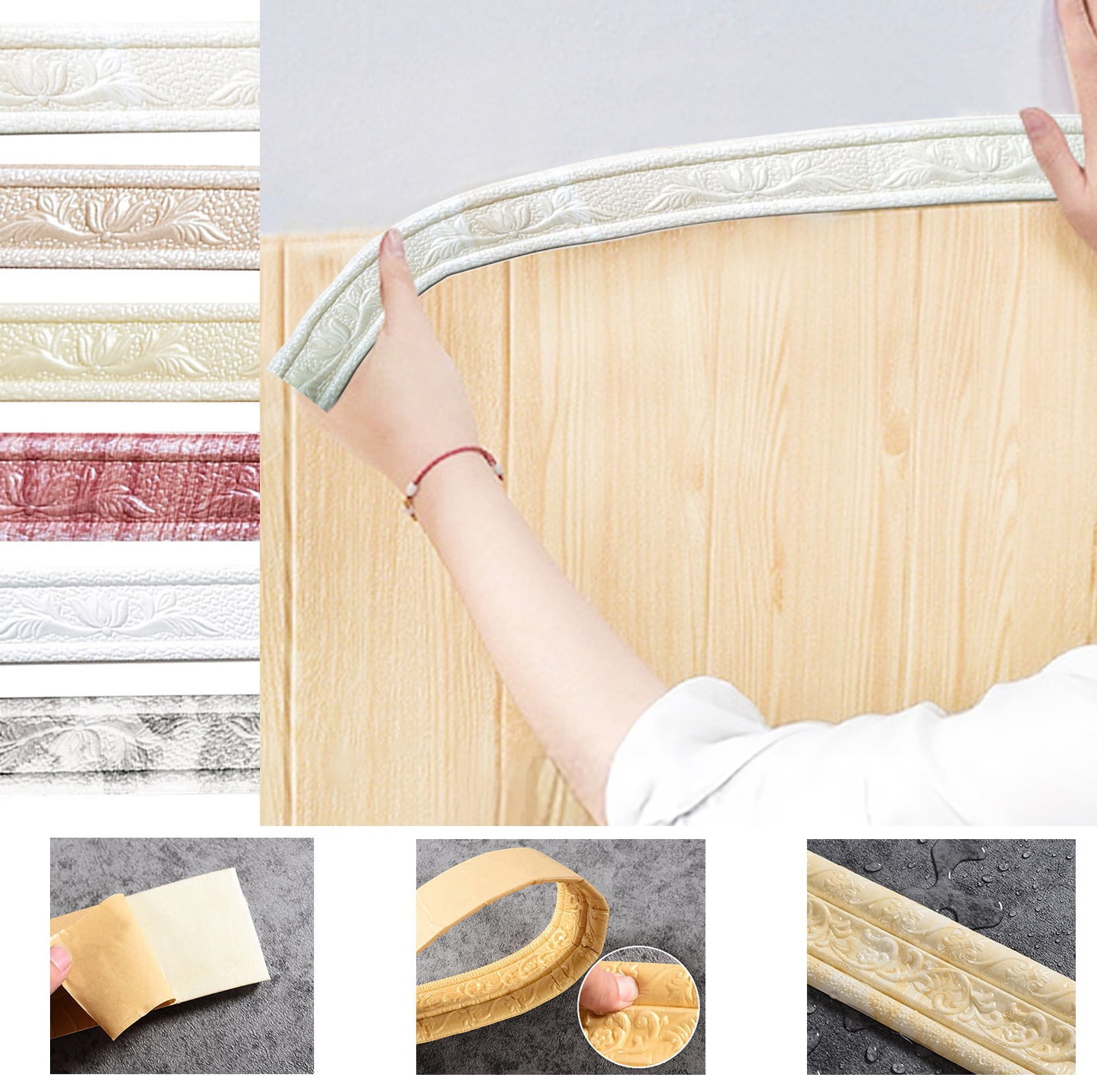 MOQIN Foam Molding Trim Self Adhesive, 90.55 in 3D Wall Edging Lines Foam Baseboard, Wall Base ...