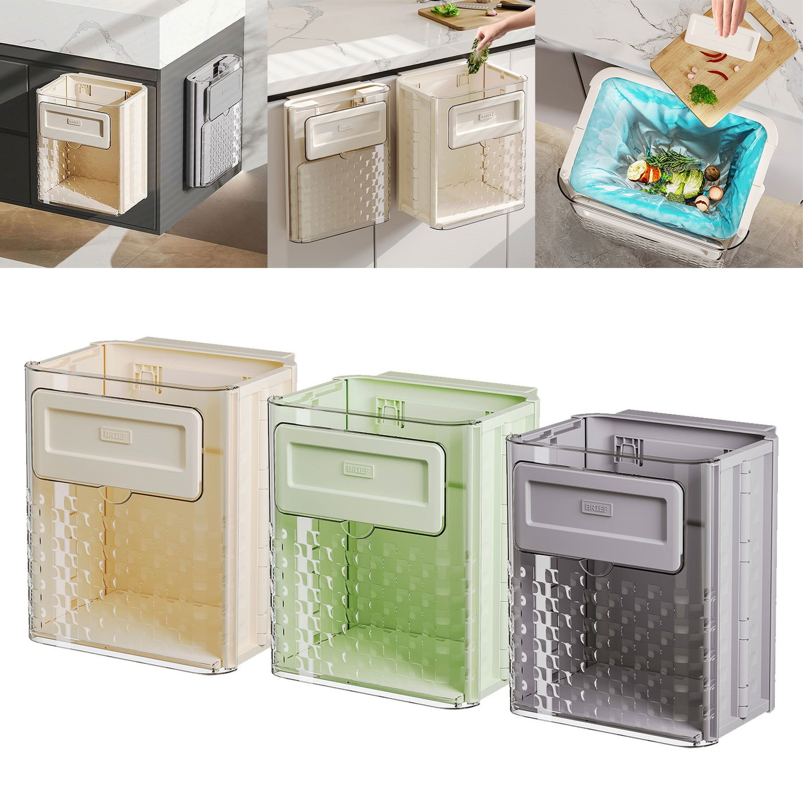 MOQIN Foldable Hanging Trash Can Kitchen Trash Can Wall Mounted Garbage ...