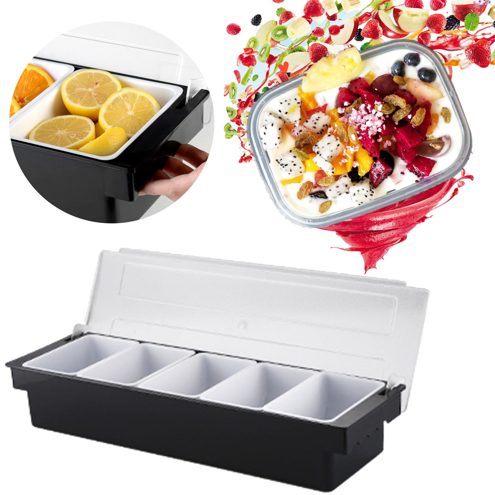 MOQIN Fruit, Veggie & Condiment Caddy with Lid Dispenser Tray Plastic ...