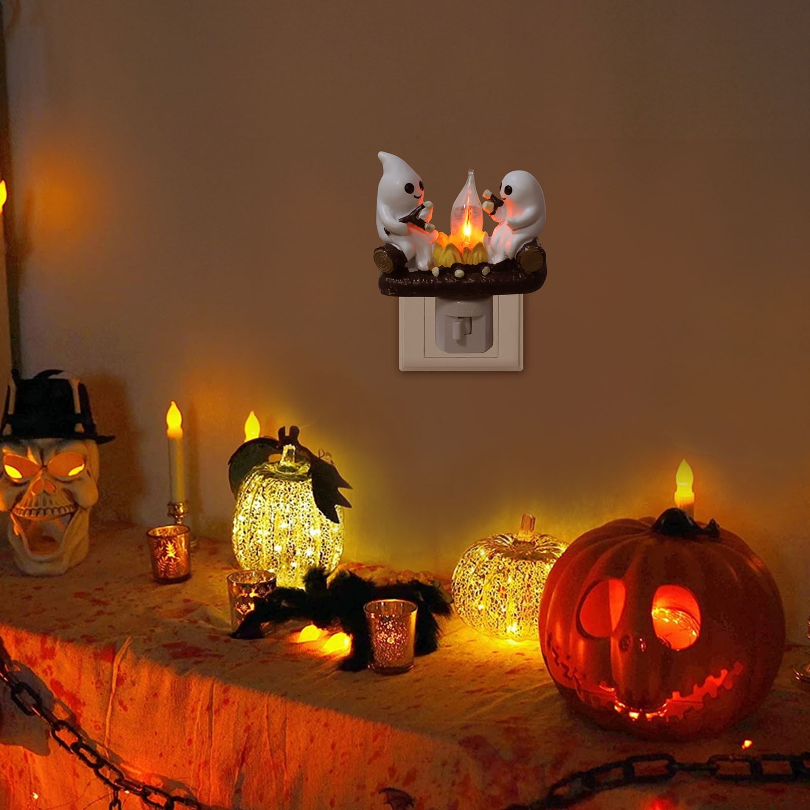 MOQIN Ghost Campfire Flickering Nightlight, Halloween Party Decoration ...