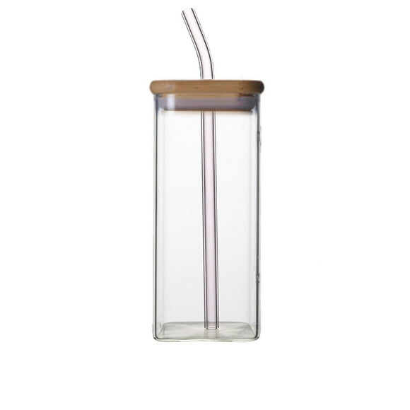 Mainstays Glass Cups With Lids And Straws