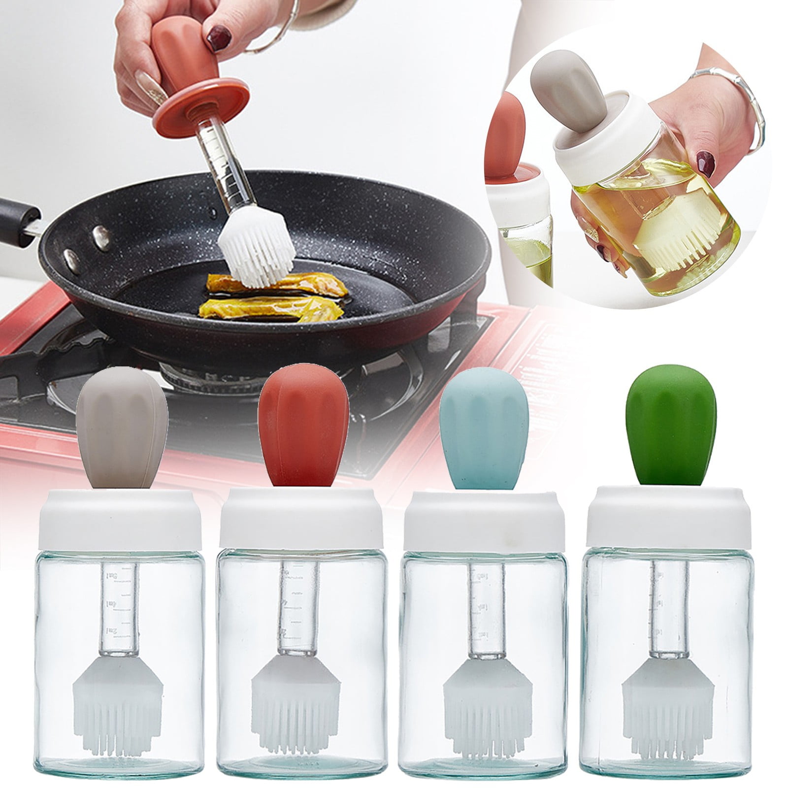 MOQIN Glass Olive Oil Bottle And Brush 2 In 1, Silicone Dropper ...