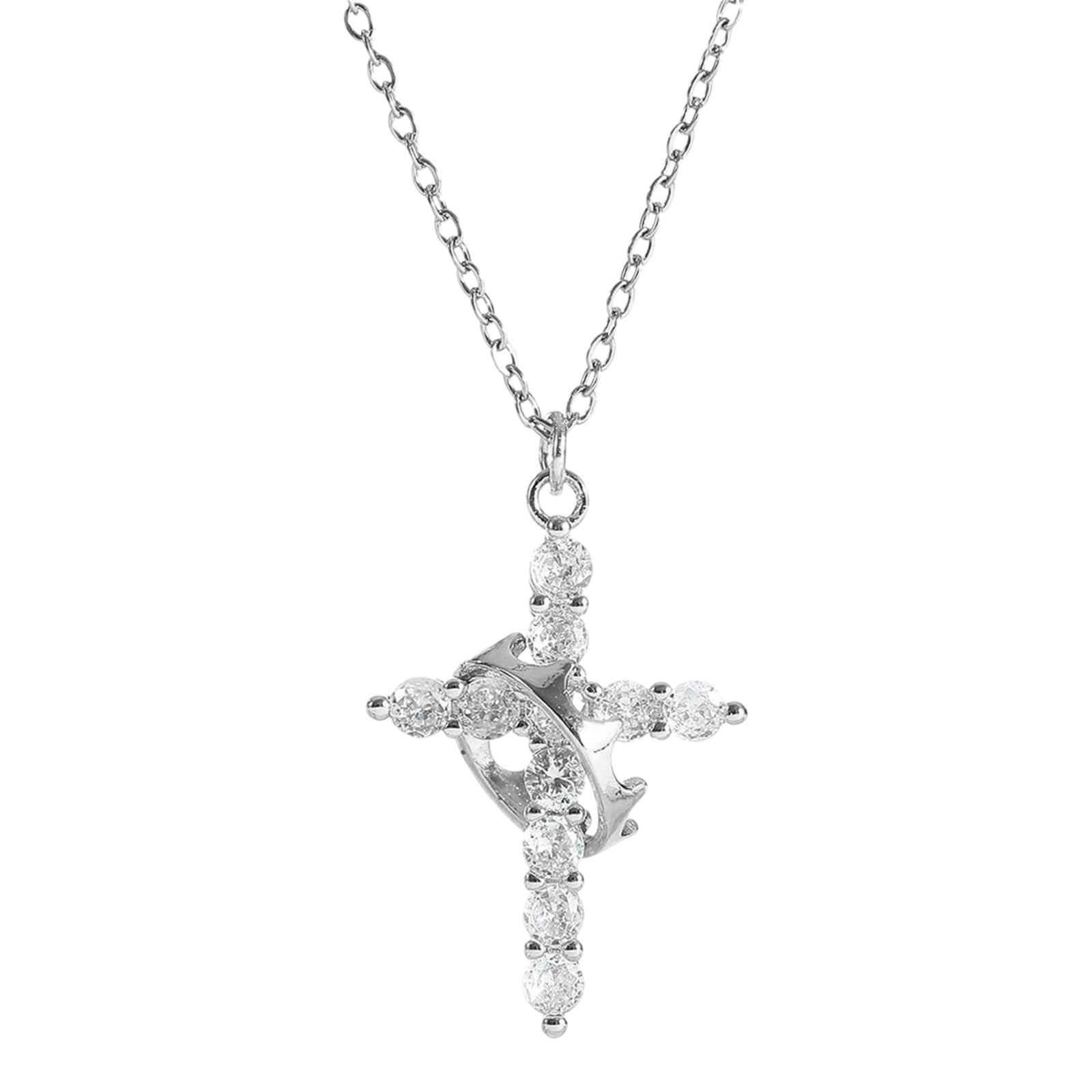 MOQIN Gold Plated Cubic Zirconia Cross Necklace for Women,Crown Cross ...