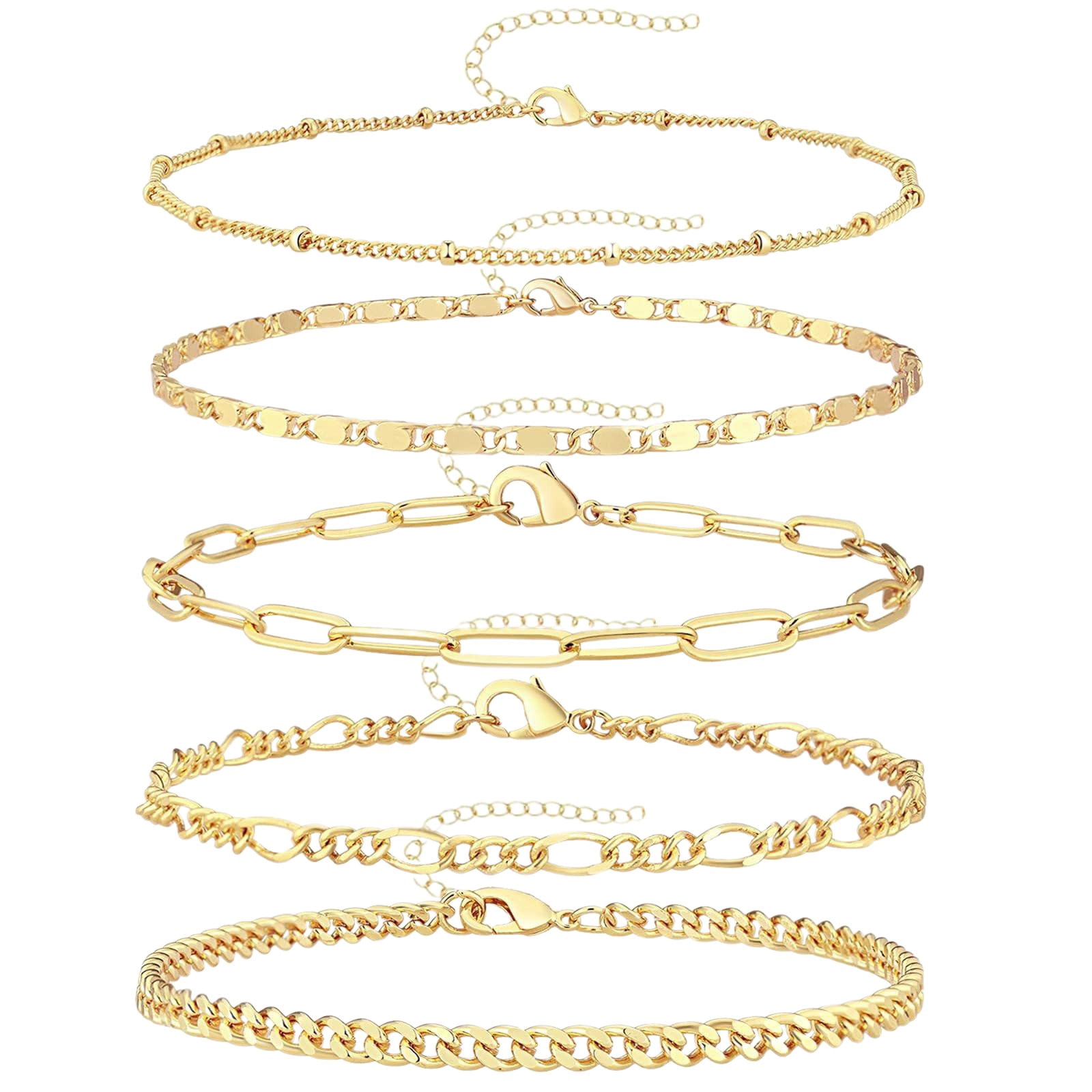 MOQIN Gold Plated Layered Bracelets For Women, 5Pcs Gold Chain ...