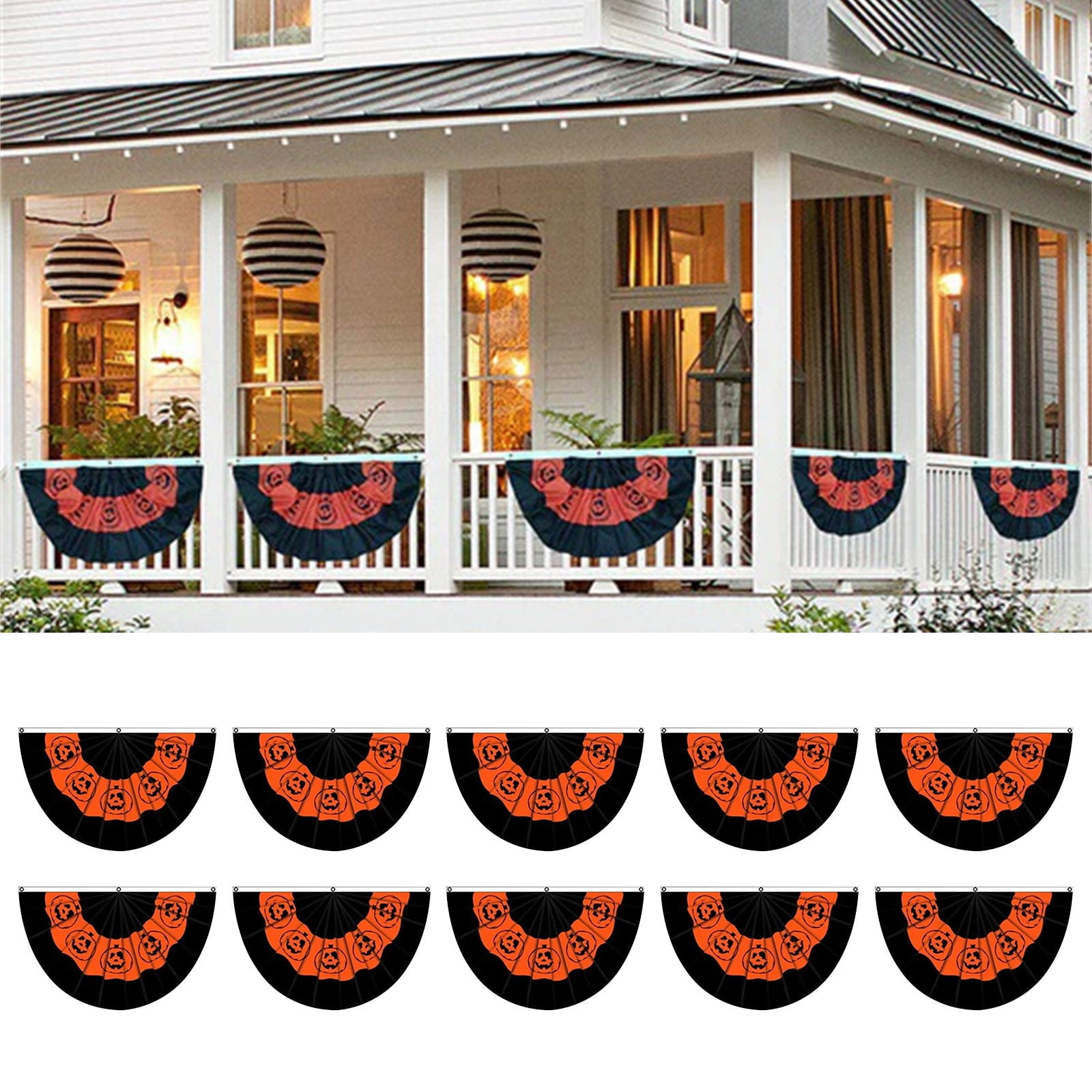 MOQIN Halloween Pleated Fan Flag Bunting Outdoor Flag for Outside ...