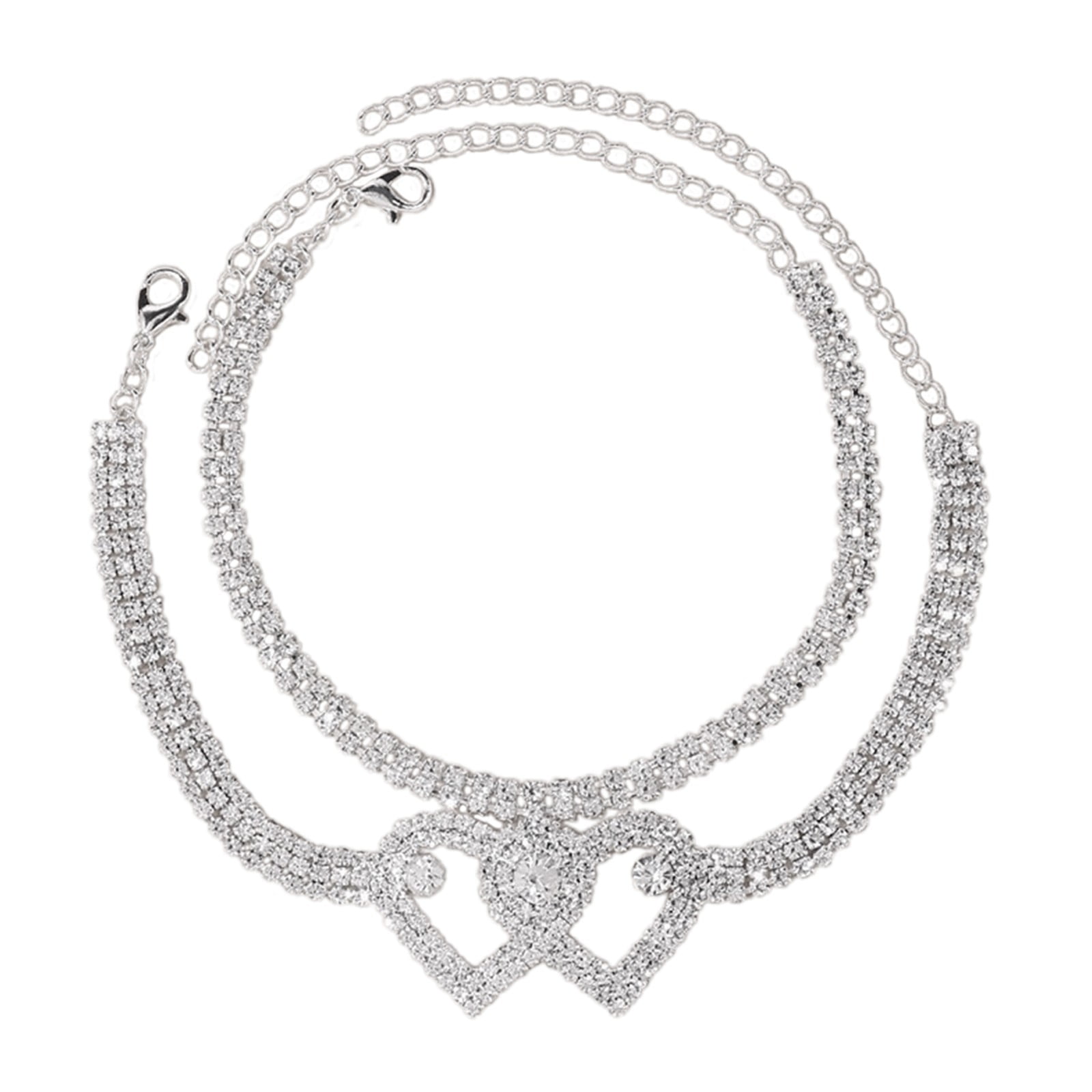 MOQIN Heart Rhinestone Ankle Bracelets for Women, Adjustable Silver ...