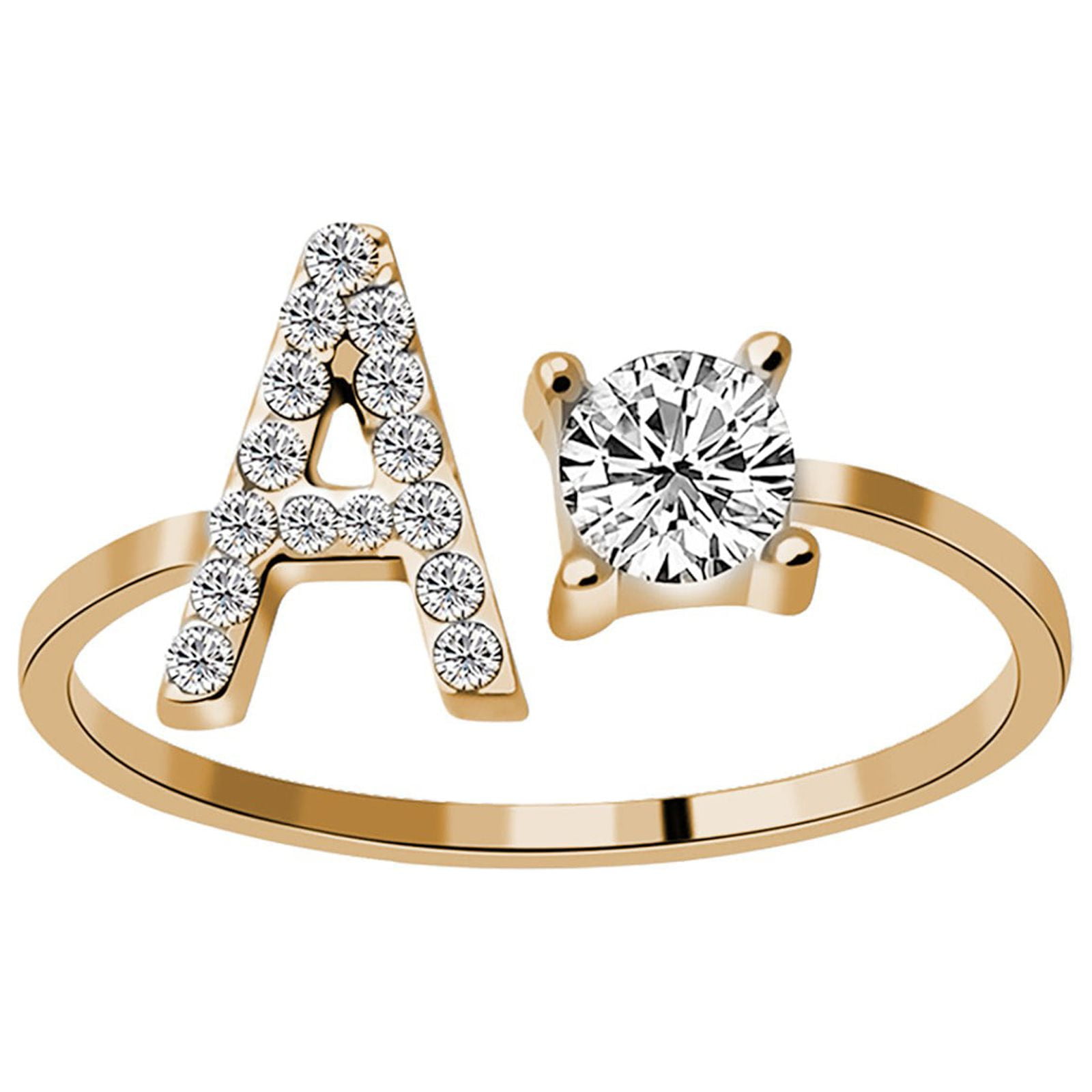 MOQIN Initial Letter Rings Adjustable,Gold Initial Rings for Women,Cubic Zirconia,Stackable ...
