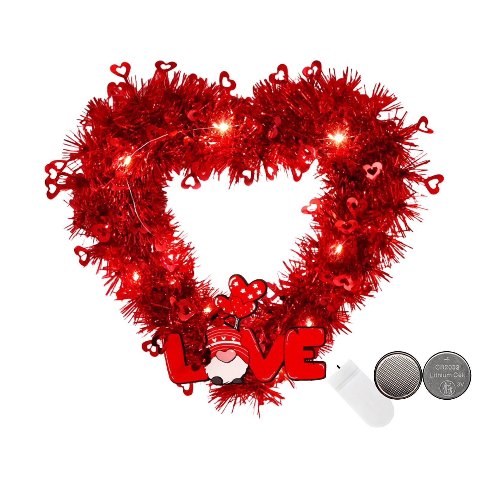 MOQIN LED Lighted Valentine's Day Wreath- Valentines Heart Shaped ...