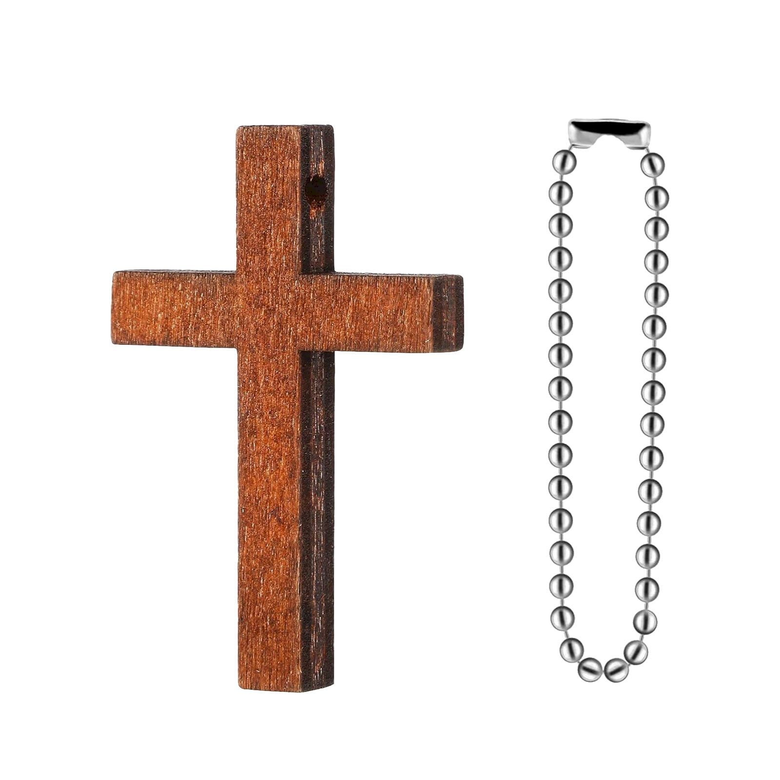 MOQIN Natural Mini Wooden Cross Charm with Chain,Favors Cross Keychain ...