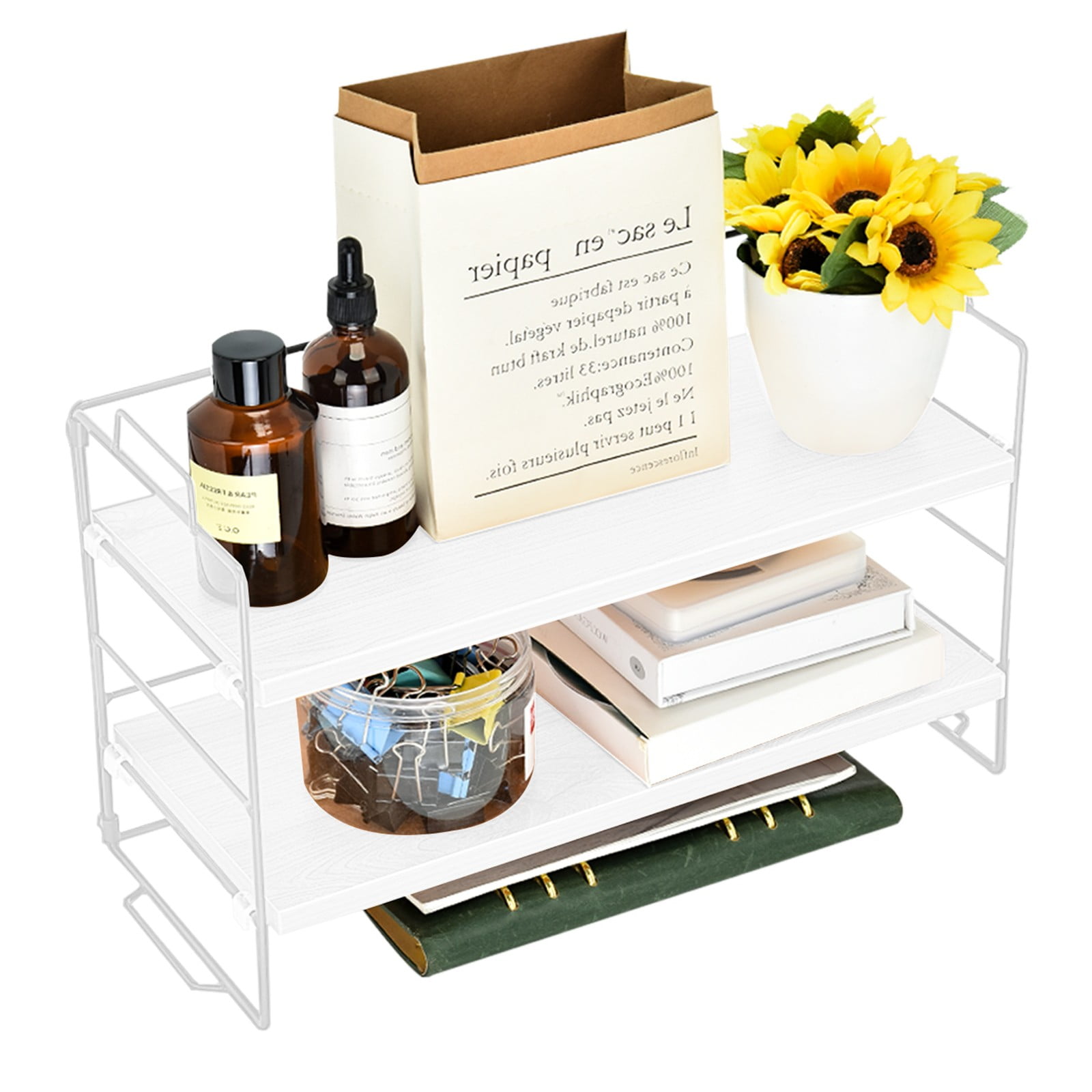 MOQIN Office Desk Shelf Organizer, Wood Desktop Bookshelf Supplies ...