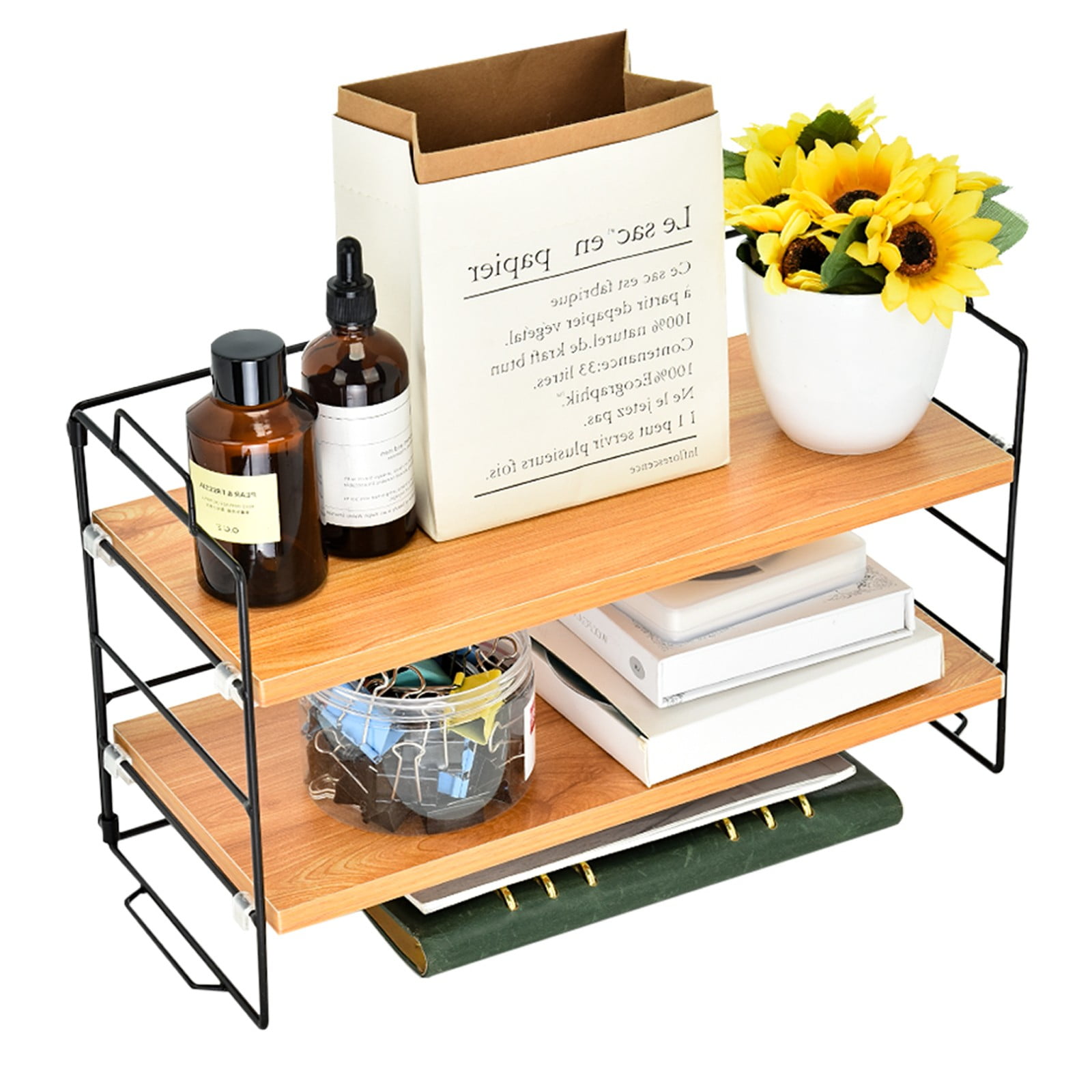 MOQIN Office Desk Shelf Organizer, Wood Desktop Bookshelf Supplies ...