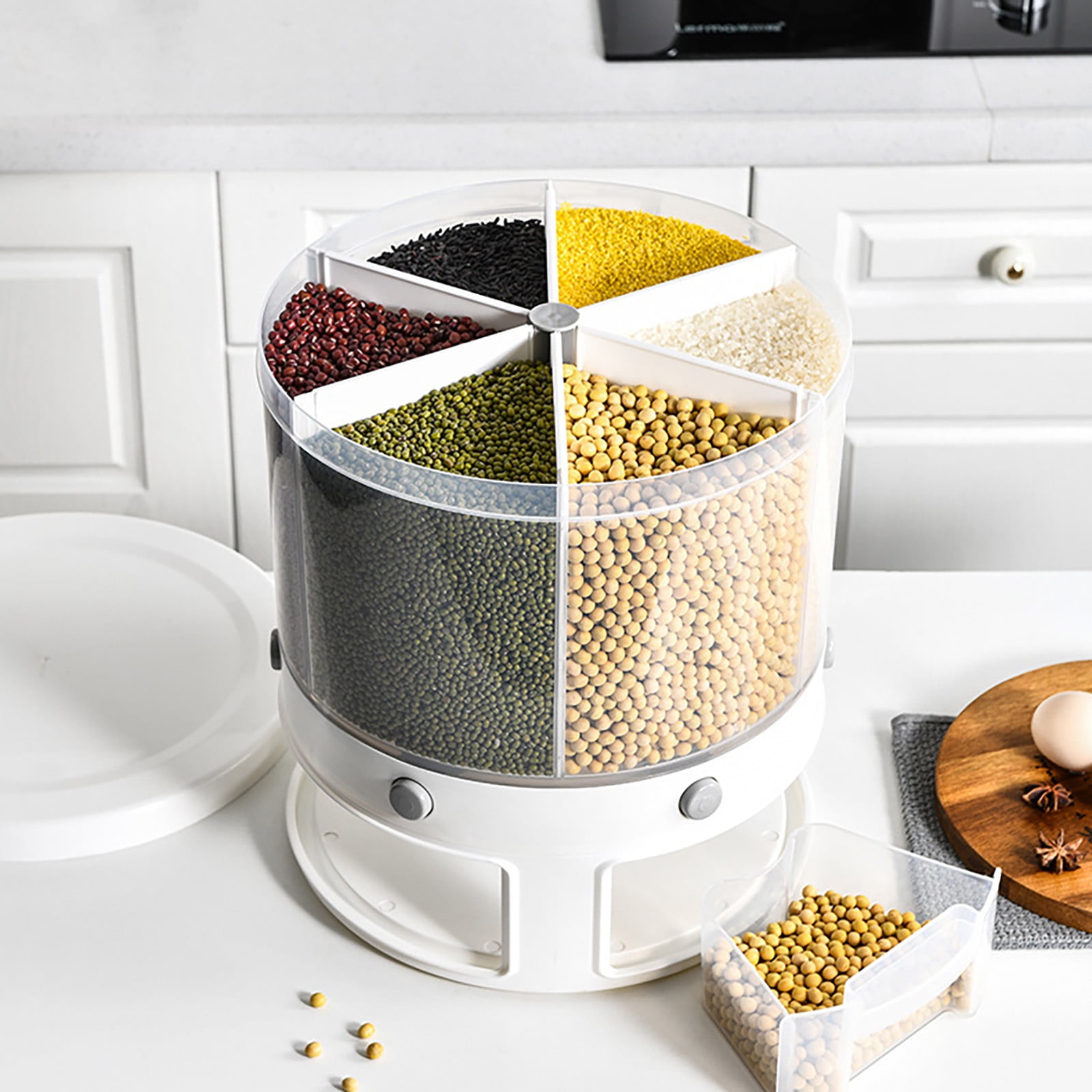MOQIN Rice and Grain Dispenser, 360° Rotating Food Storage Container, 6 ...