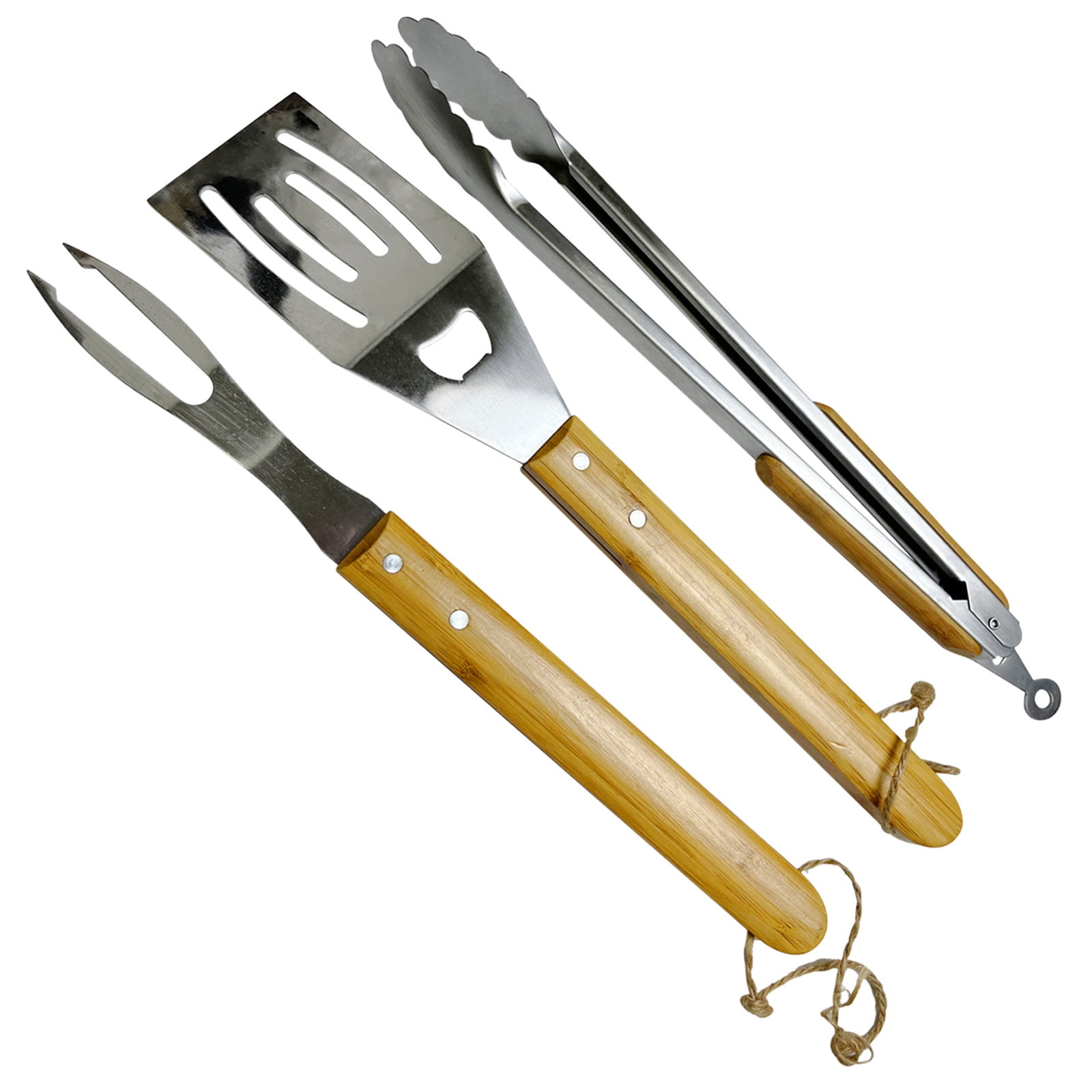 MOQIN Stainless Steel BBQ Tool Set |Wood Handles | Heavy Duty Grilling ...