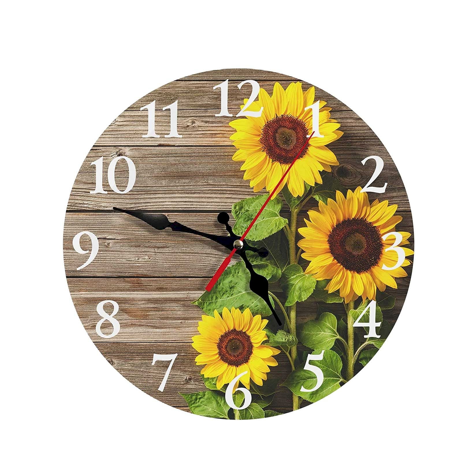 MOQIN Sunflower Wall Clocks Decor, Sunflower Kitchen Decor Round Wall ...