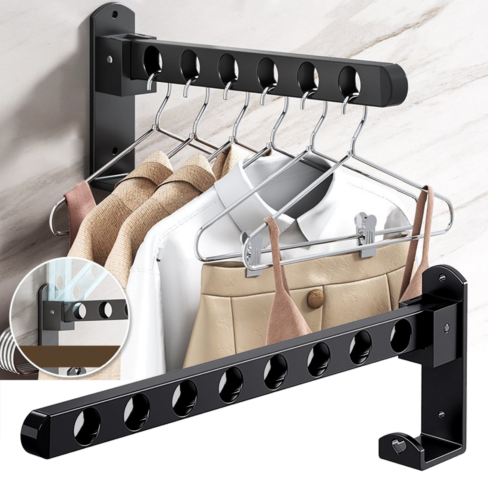 MOQIN Wall Mount Coat Hanger Holder Clothes Drying Organizer Rack ...