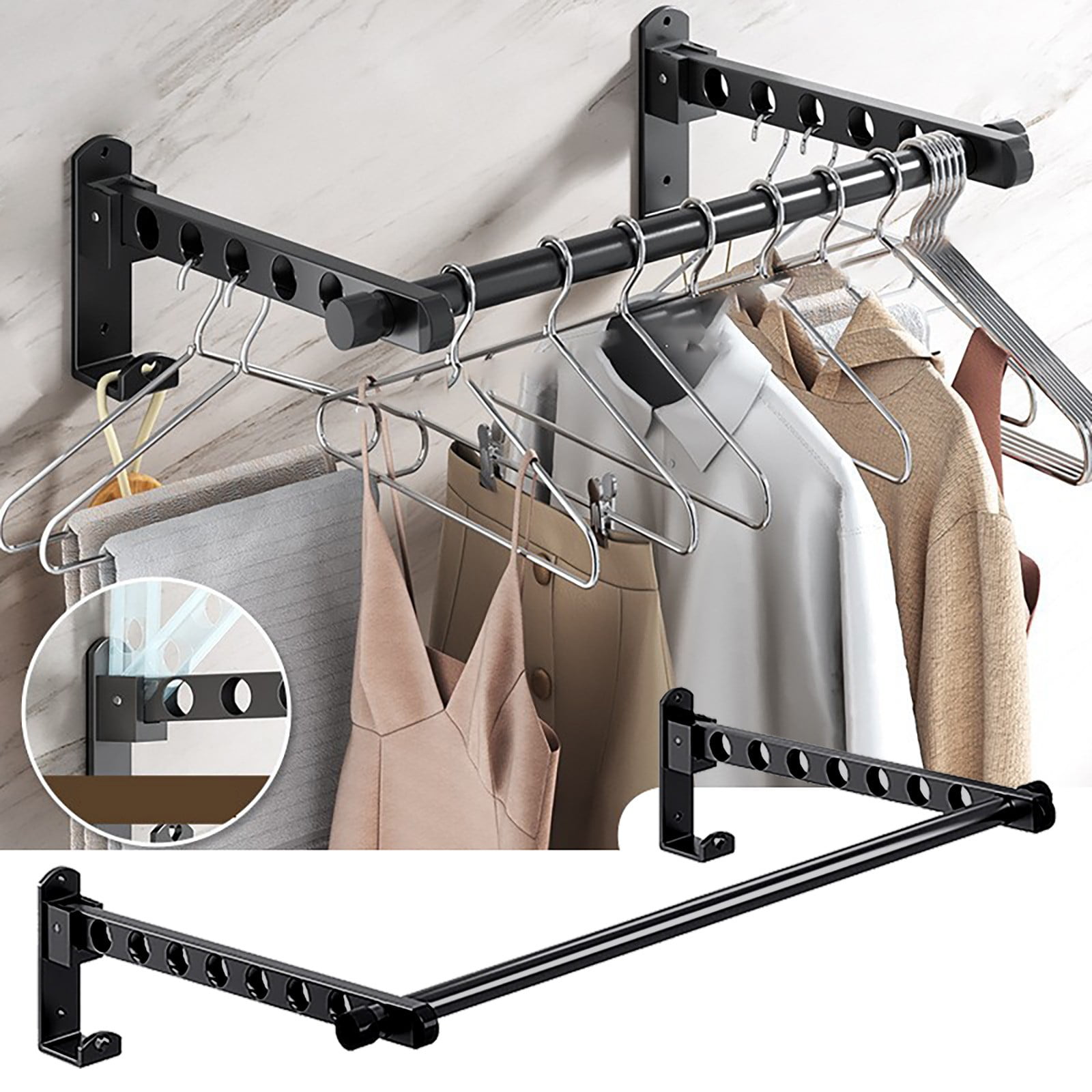 MOQIN Wall Mount Coat Hanger Holder Clothes Drying Organizer Rack ...