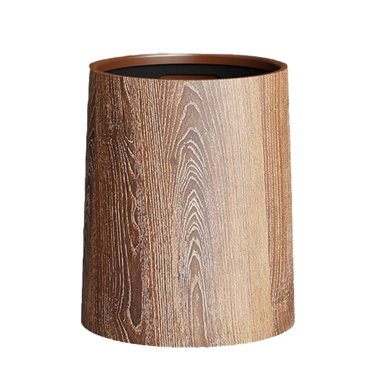 MOQIN Wood Grain Plastic Trash Can Bedroom,Anti Spill Wood Style Waste ...
