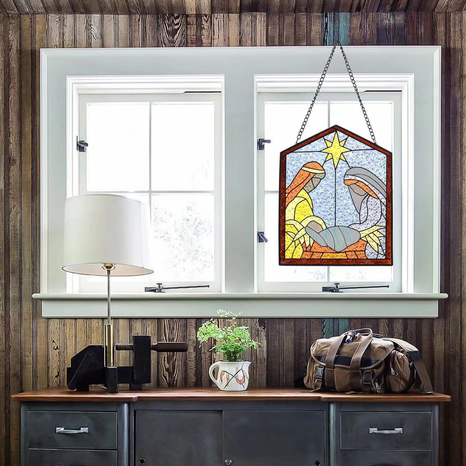 MOQLOM Nativity Scene Ornaments, Nativity Scene Suncatcher, Stained ...