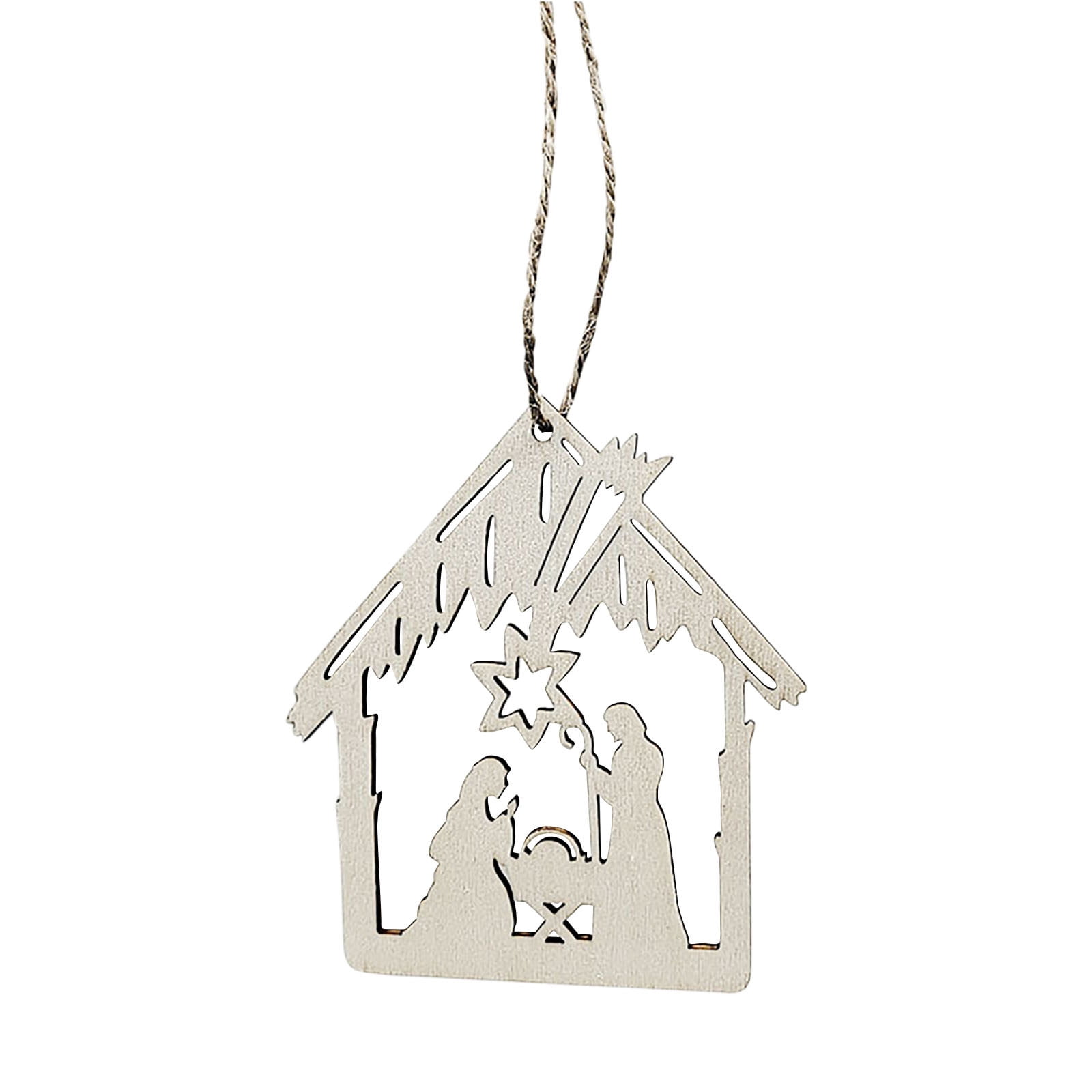 MOQLOM Nativity Scene Ornaments, Wooden Manger Nativity Pendant, Jesus ...