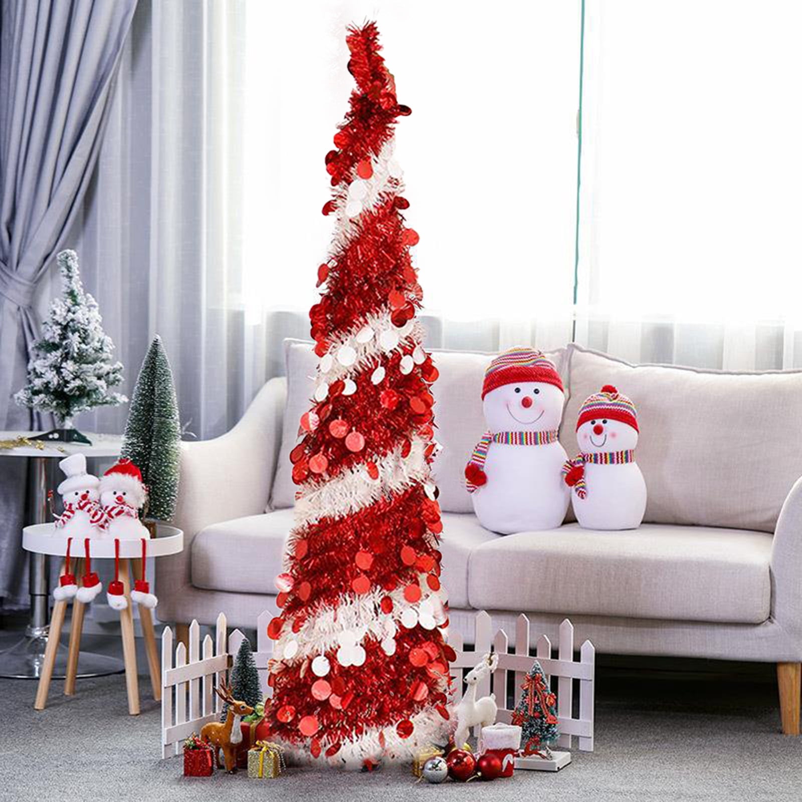 MOQLOM Pop Up Tinsel Christmas Tree, 59in Coastal Collapsible Christmas ...