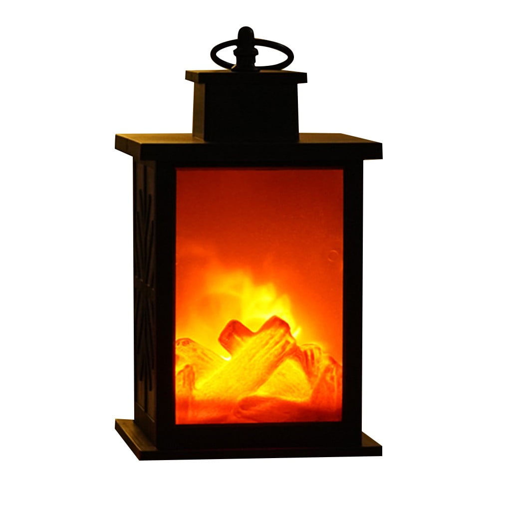 MOQLOM Small Fireplace Lantern, Realistic Log Wood Burning Flame Effect ...