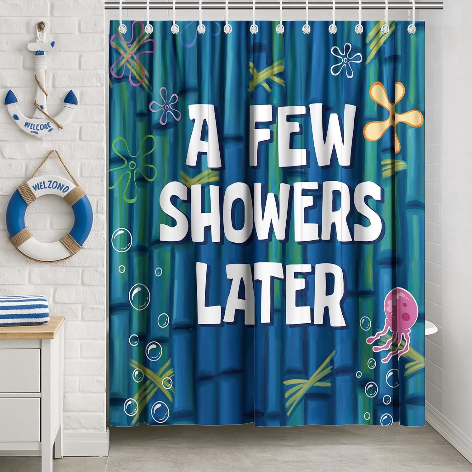 MORAVE 72x72 Inch Funny Ocean Shower Curtain with Hooks, Waterproof ...