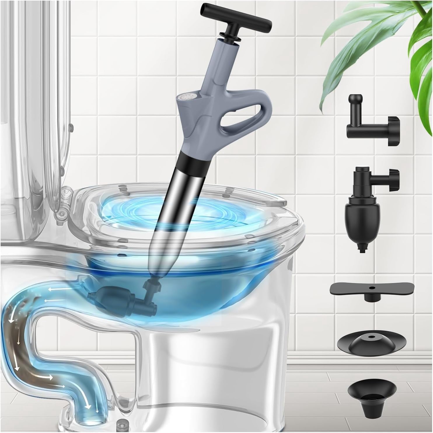 MORAVE Heavy Duty High Pressure Toilet Plunger, Toilet Auger Air Drain ...