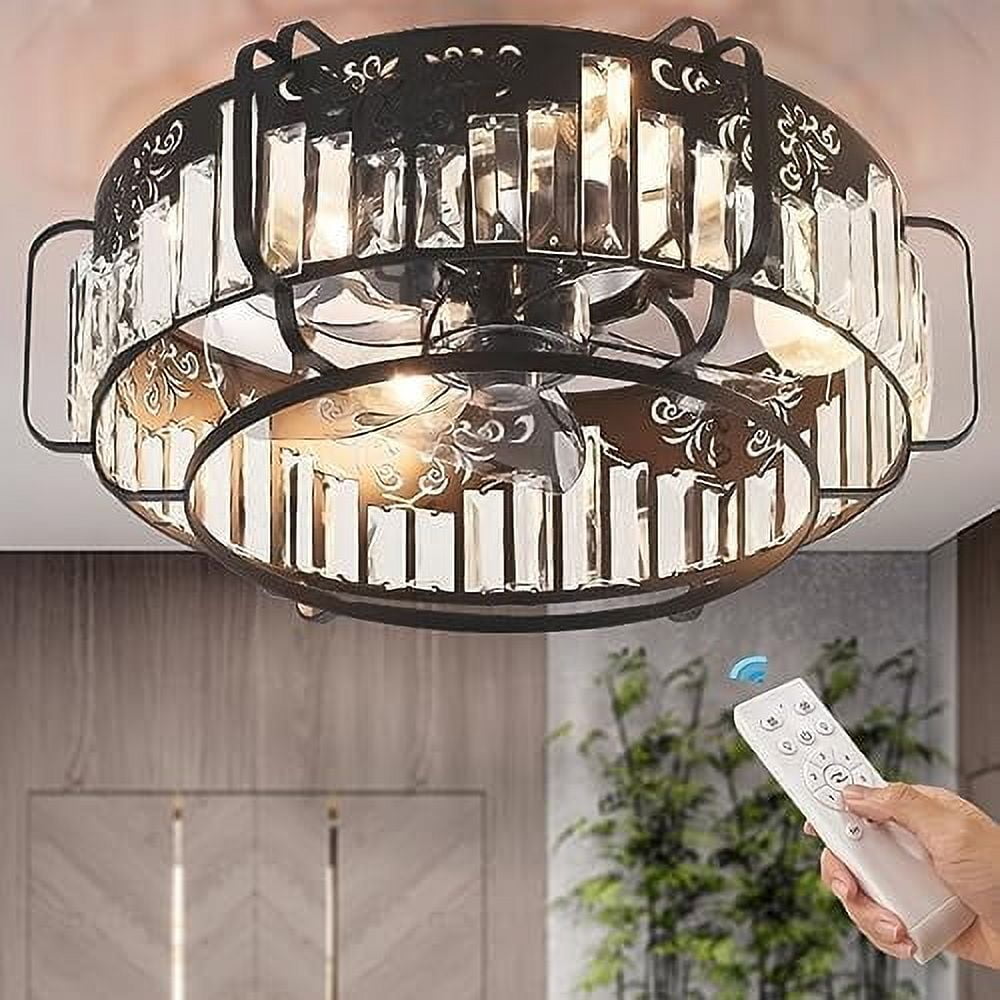 MORE CHANGE 18.5" Crystal Ceiling Fan with Light and Remote, Modern ...