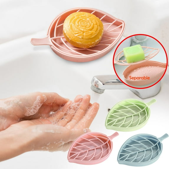 MORESEC under $5 3Pcs Leaf Shaped Soap Dish,Double Layer Draining Soap ...