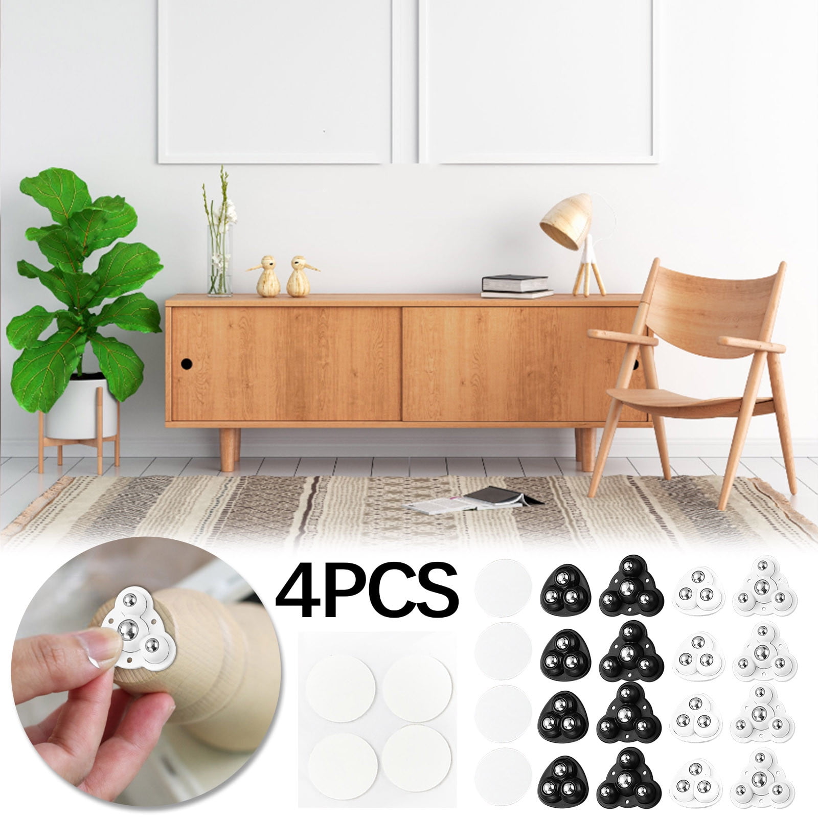 MORESEC under $5 4Pcs Adhesive Casters,Self-Adhesive 360-Degree Swivel ...