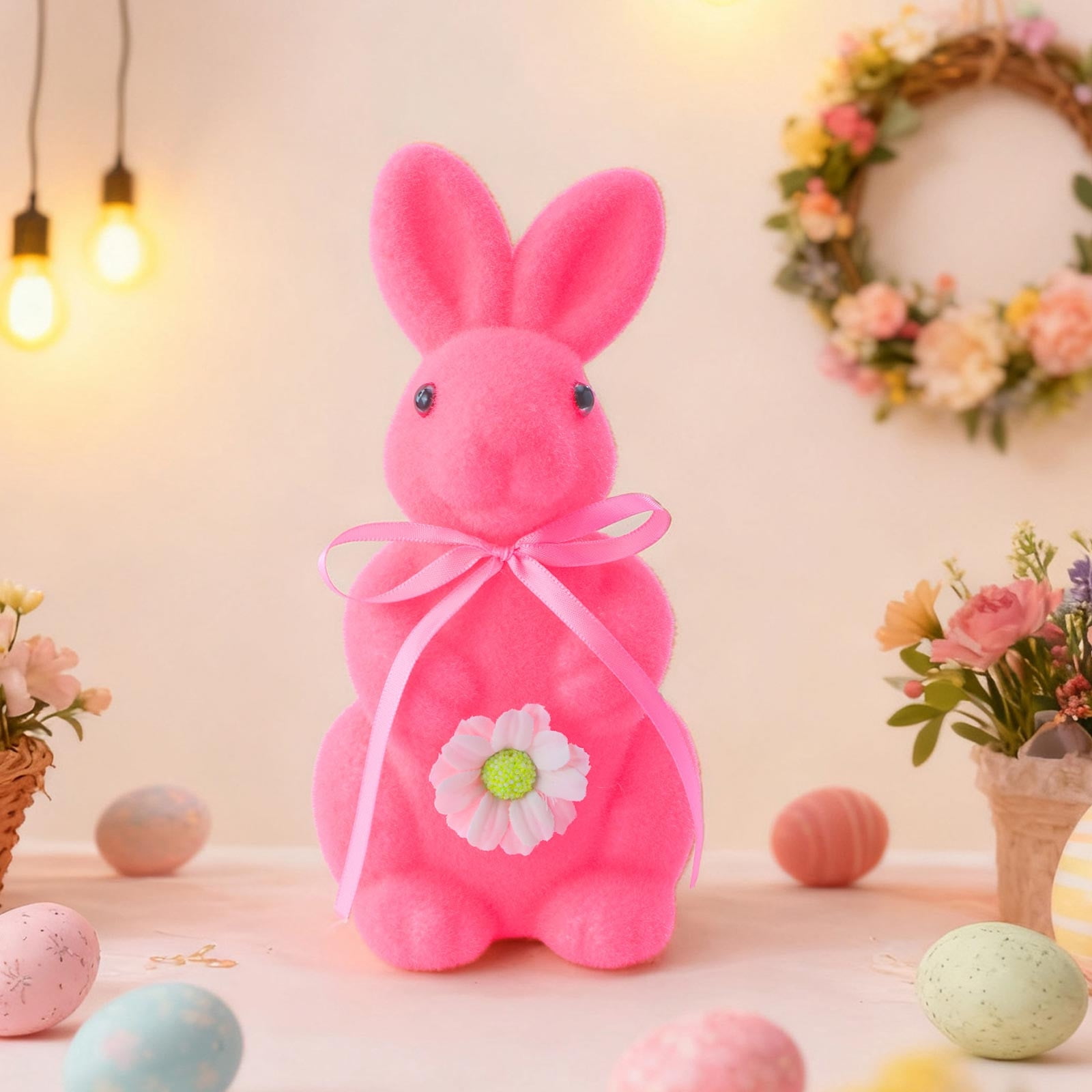 MORESEC under $5 Flocked Bunny OrnamentEaster Flocked Bunny Figurine ...
