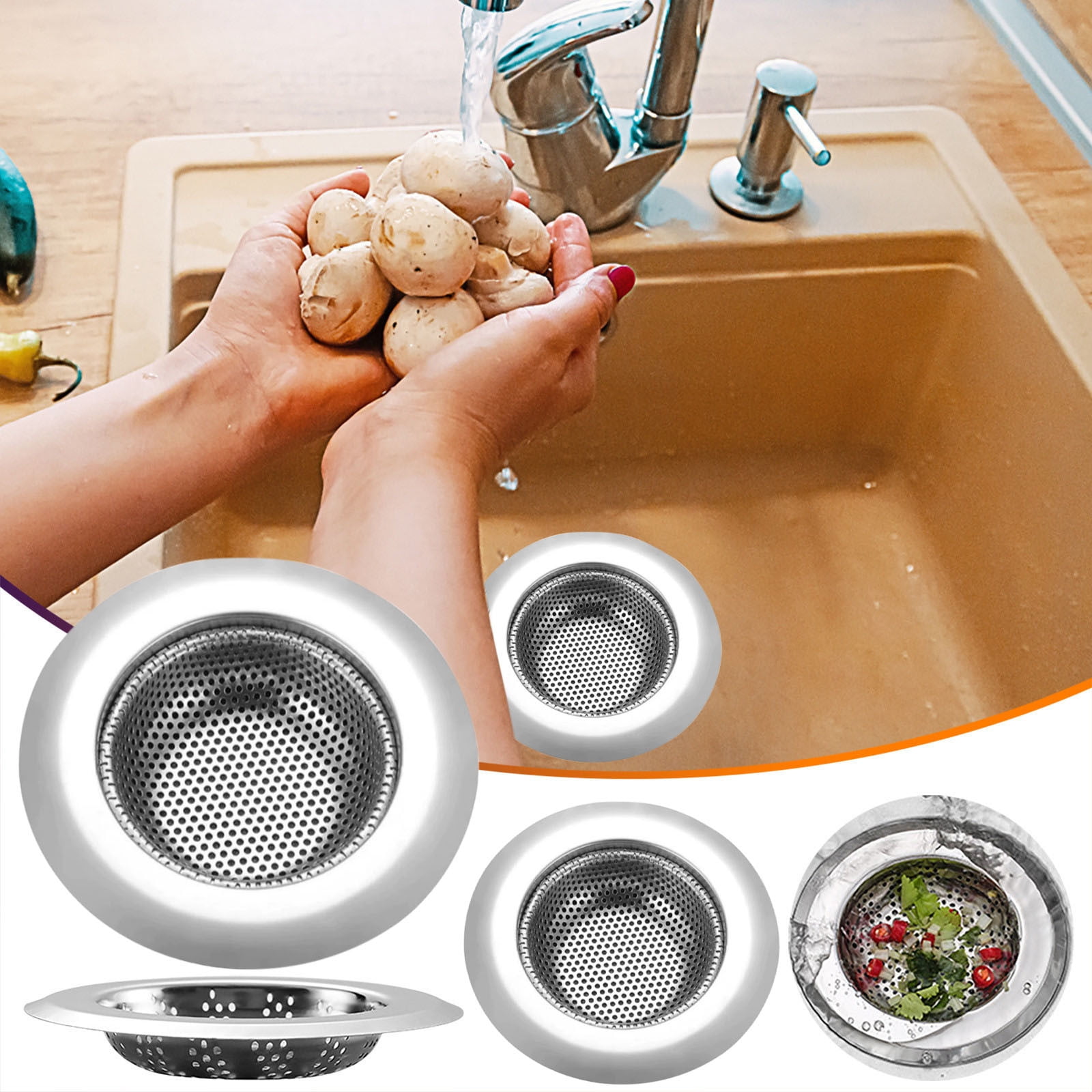 MORESEC under $5 Kitchen Sink Strainer, 2 Pack Stainless Steel Kitchen ...