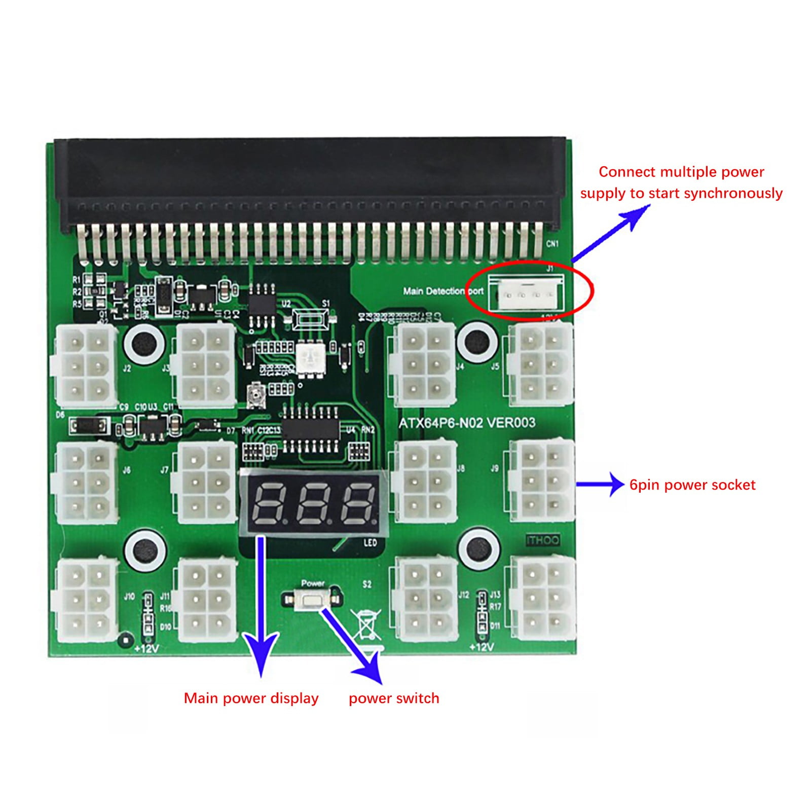 MORESEC under $5 PCI-E Power Adapter Board12-Port PCI-E Power Adapter ...