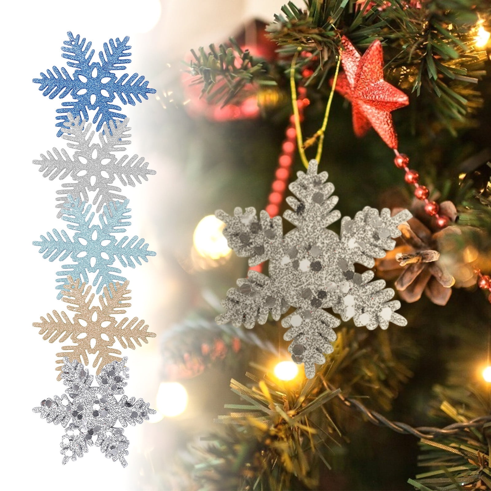 MORESEC XUld Home 24-Pack Plastic Snowflake Christmas Tree Ornaments ...