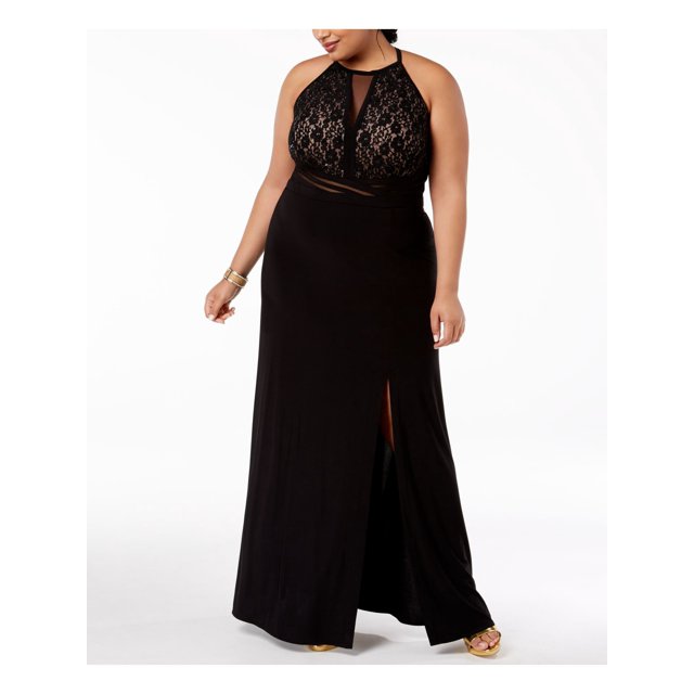 MORGAN & CO Womens Black Lace Open Back Gown Halter Maxi Evening Dress ...