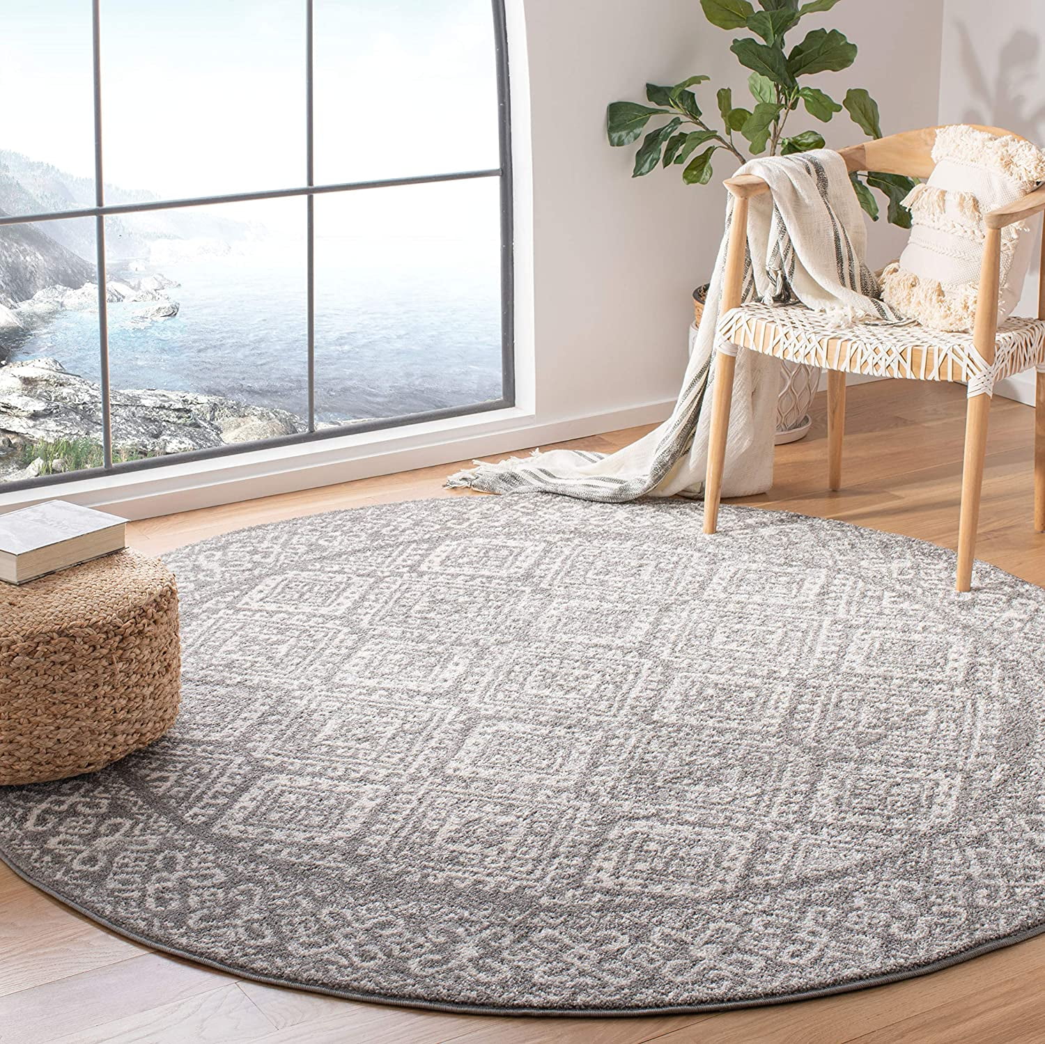 MORI Tulum Collection 5' x 5' Round Dark Grey/Ivory TUL264F Moroccan ...