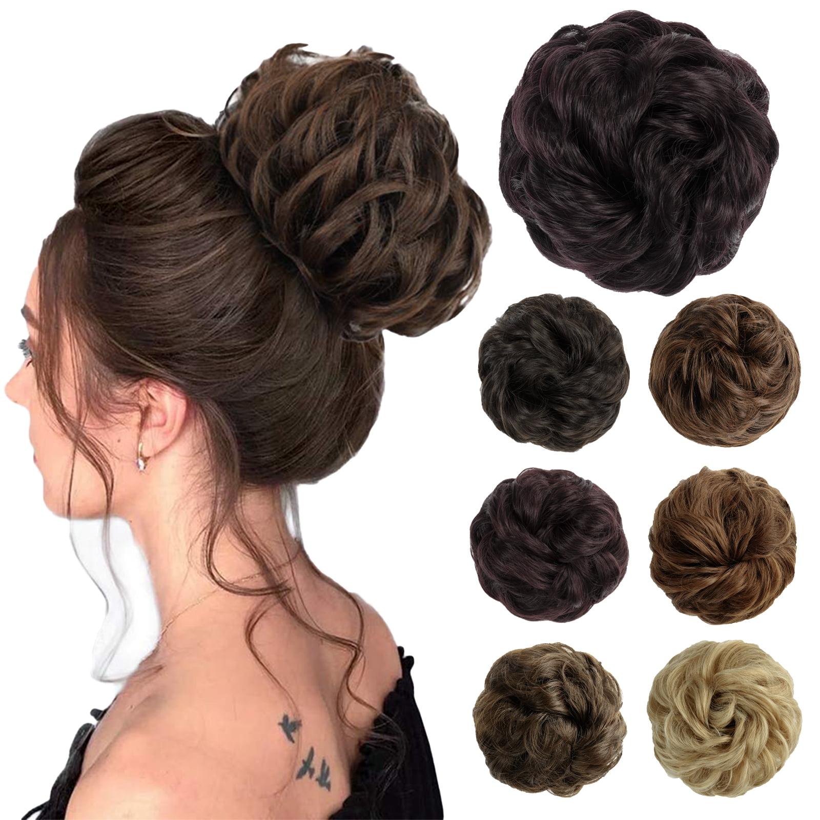 MORICA Bridal Messy Bun Hair Scrunchies, Curly Wavy Synthetic Updo ...