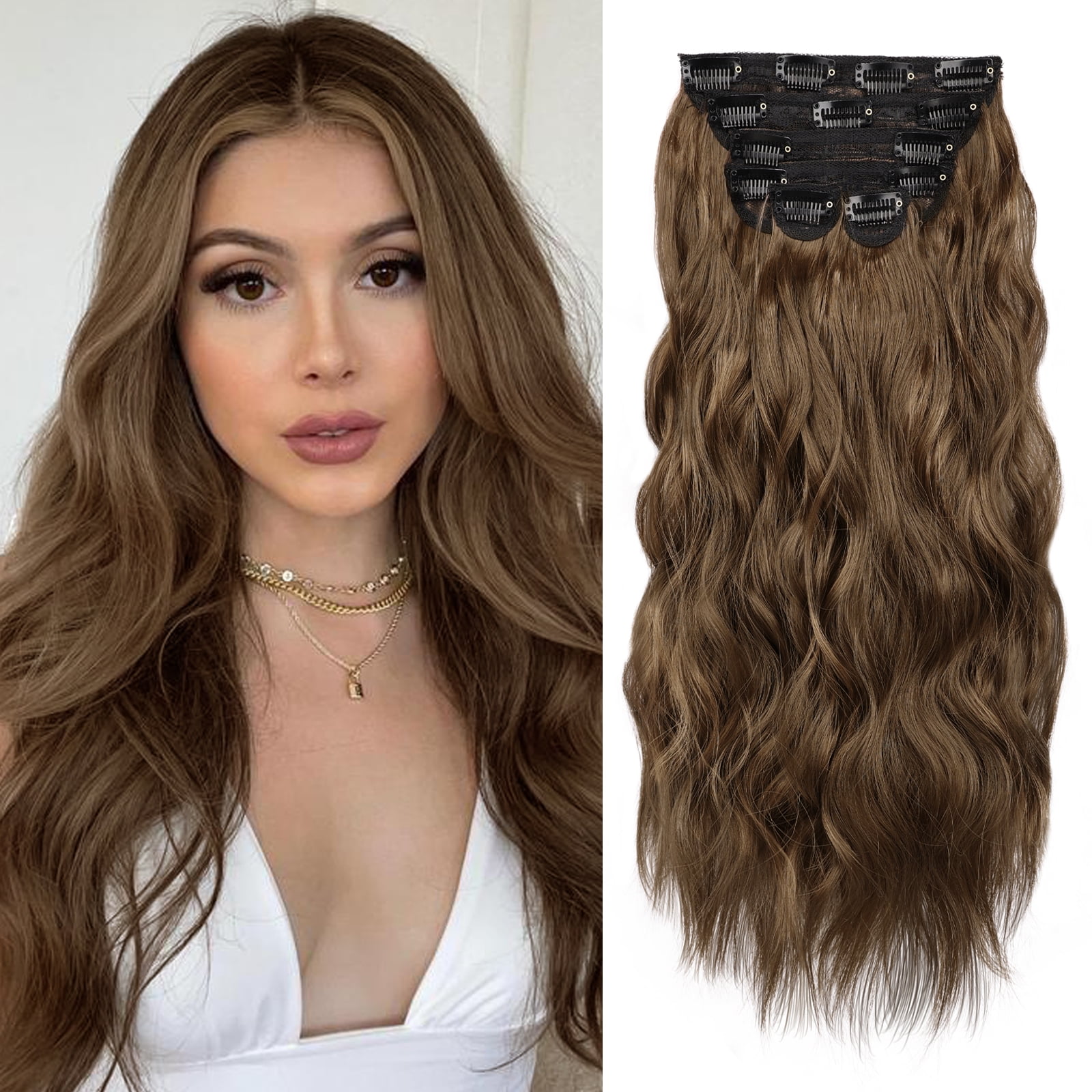 MORICA Clip in Hair Extension 20 Inch 6PCS Natural Long Wavy Curly ...