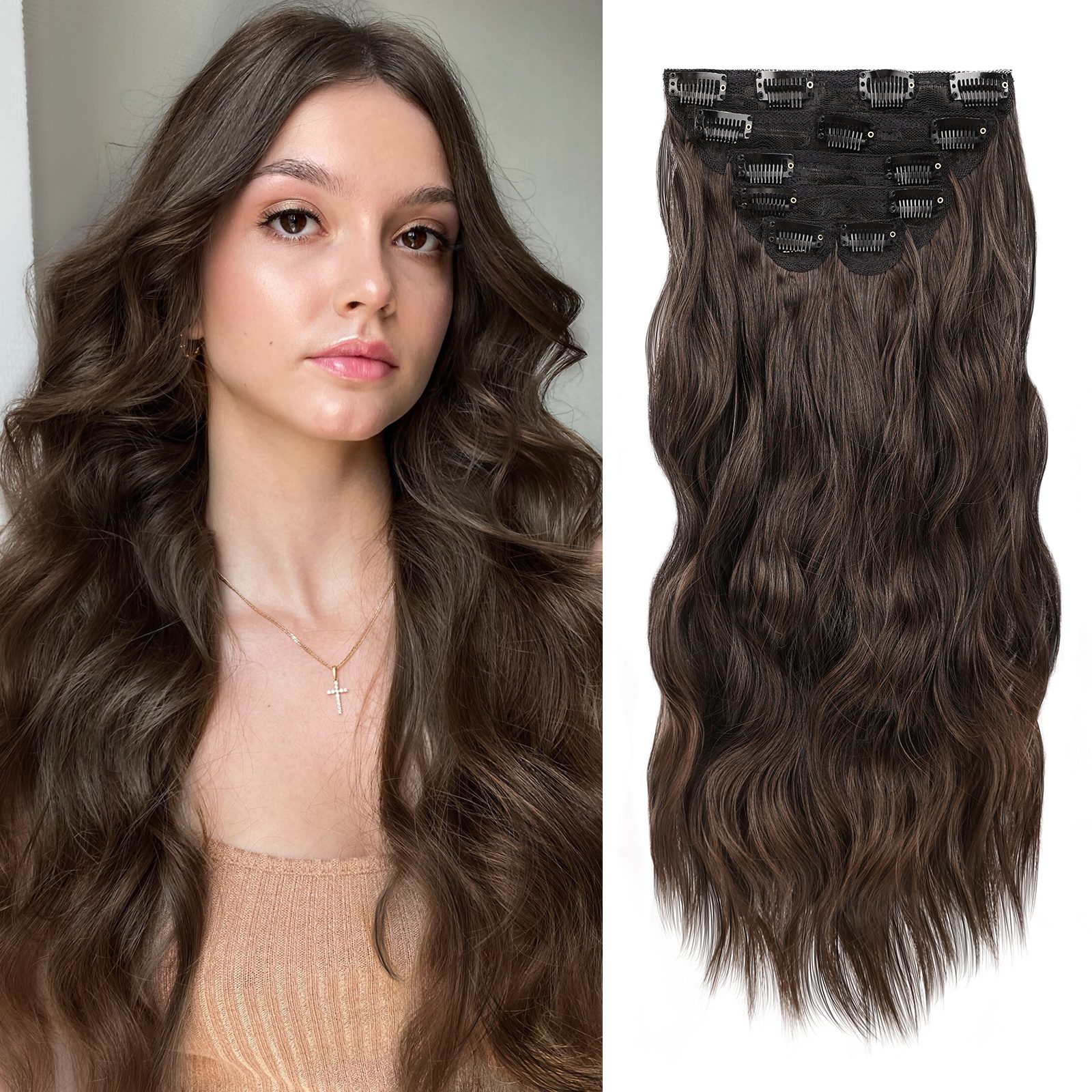 MORICA Clip in Hair Extension 20 Inch 6PCS Natural Long Wavy Curly ...