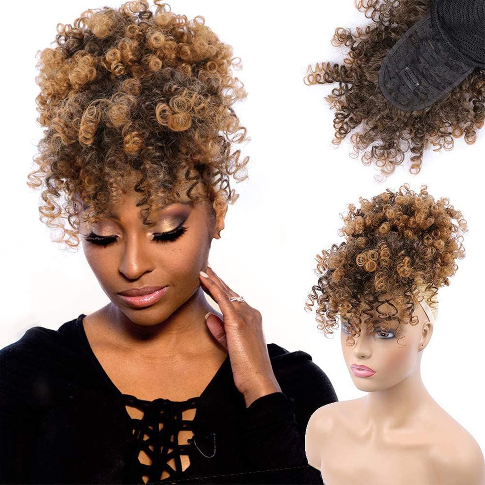 MORICA Drawstring Ponytail with Bangs Afro Puff Ponytail Extensions for ...