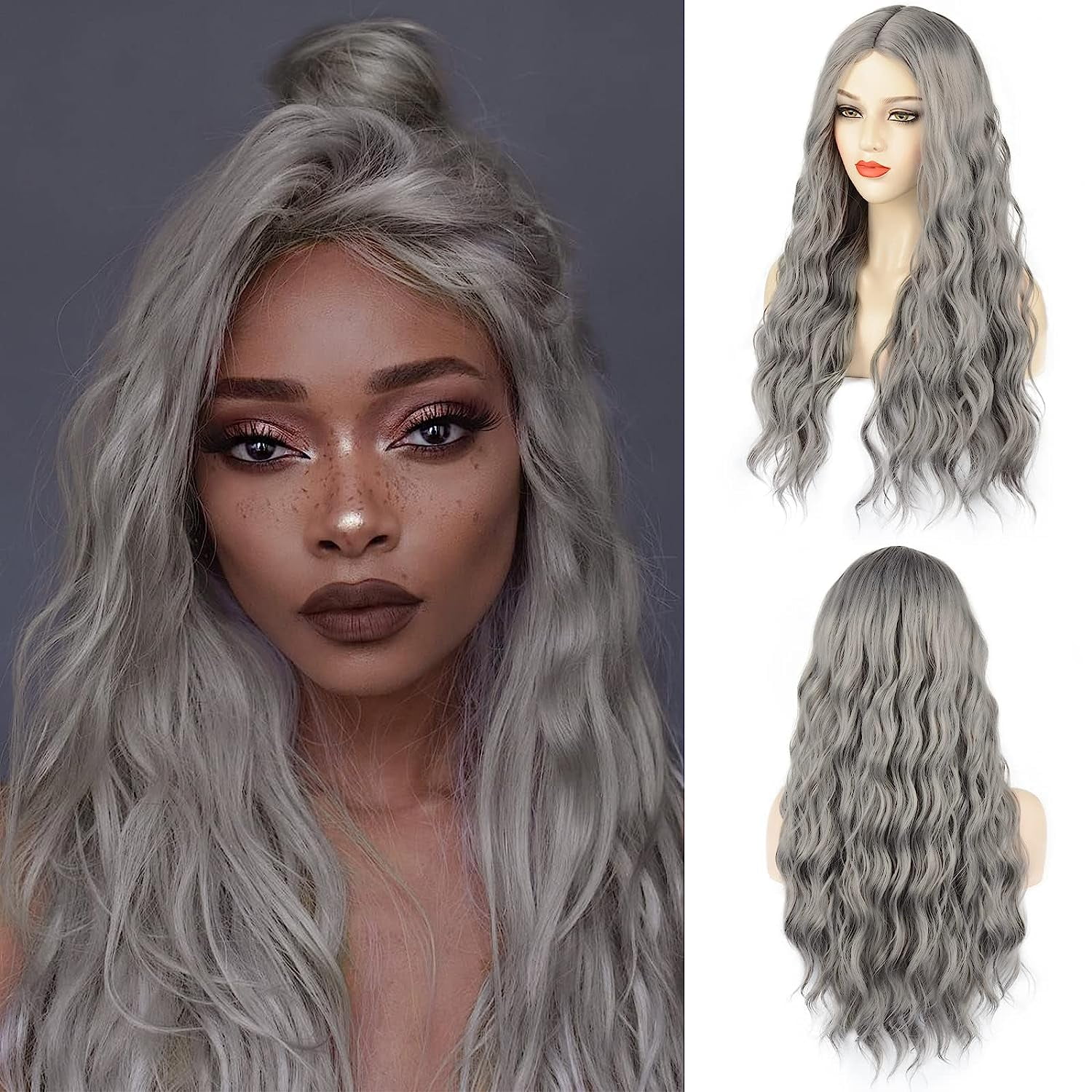 Morica Gray Wig Long Silver Wigs For Women 28 Inch Natural Wave