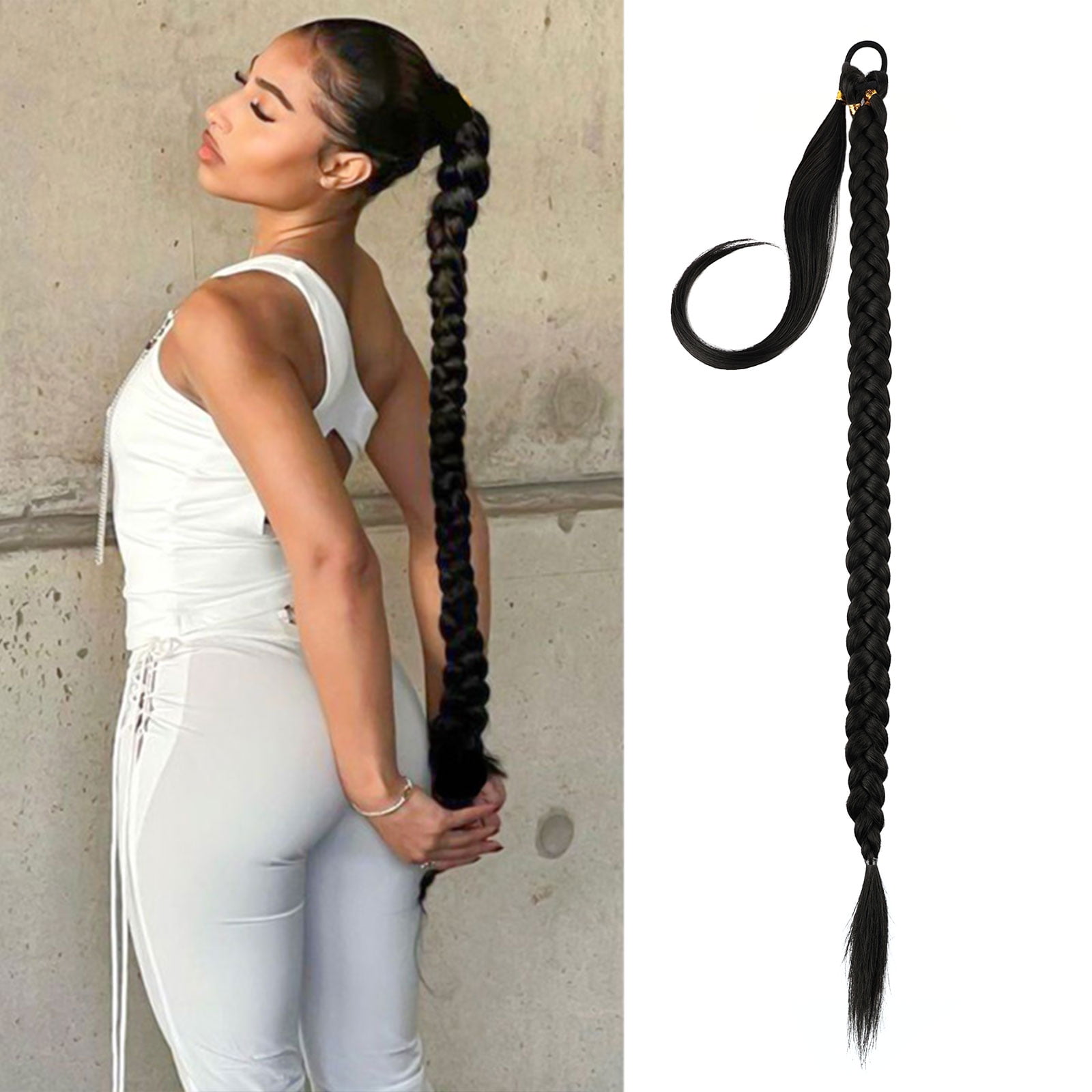 MORICA Long Braided Ponytail Extension with Hair Tie Straight Wrap ...