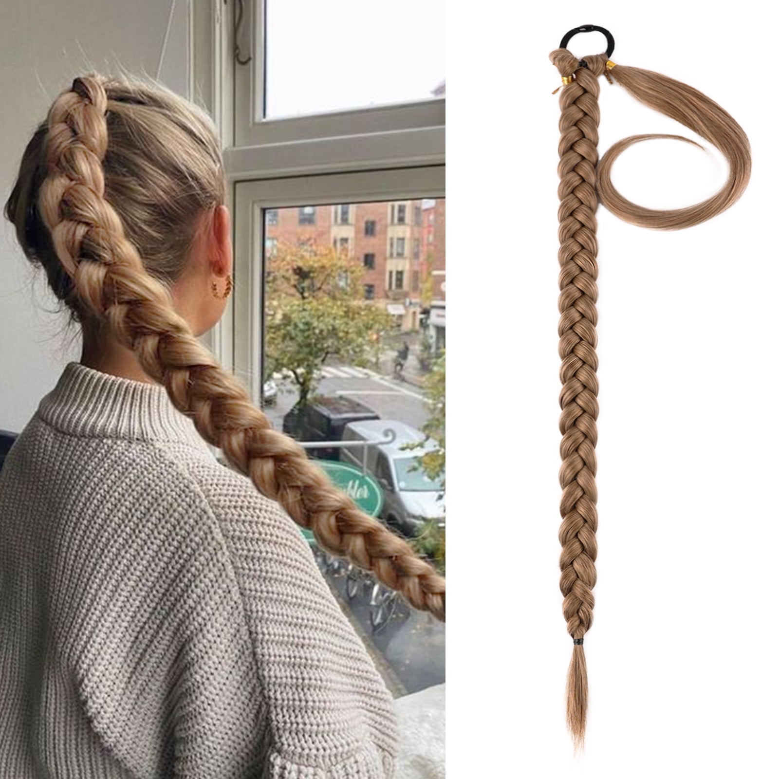 MORICA Long Braided Ponytail Extension with Hair Tie Straight Wrap ...