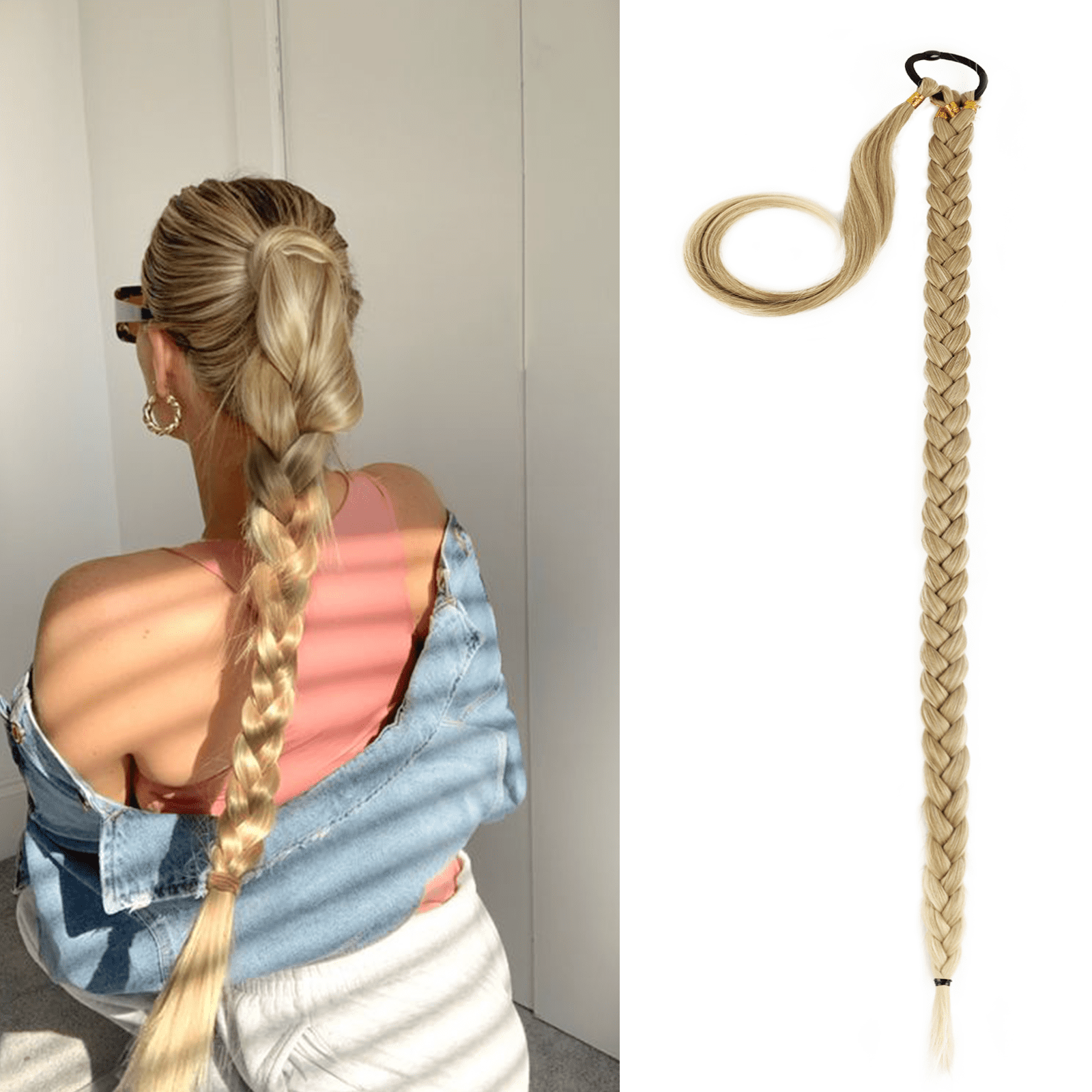 MORICA Long Braided Ponytail Extension with Hair Tie Straight Wrap ...