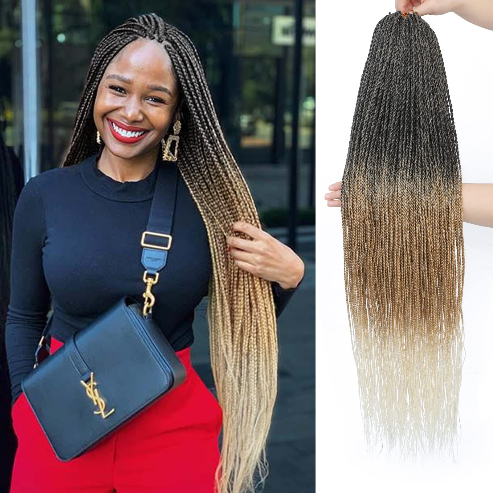 MORICA Ombre Crochet Hair Long Senegalese Twist 28 Inch 8 Packs Small ...