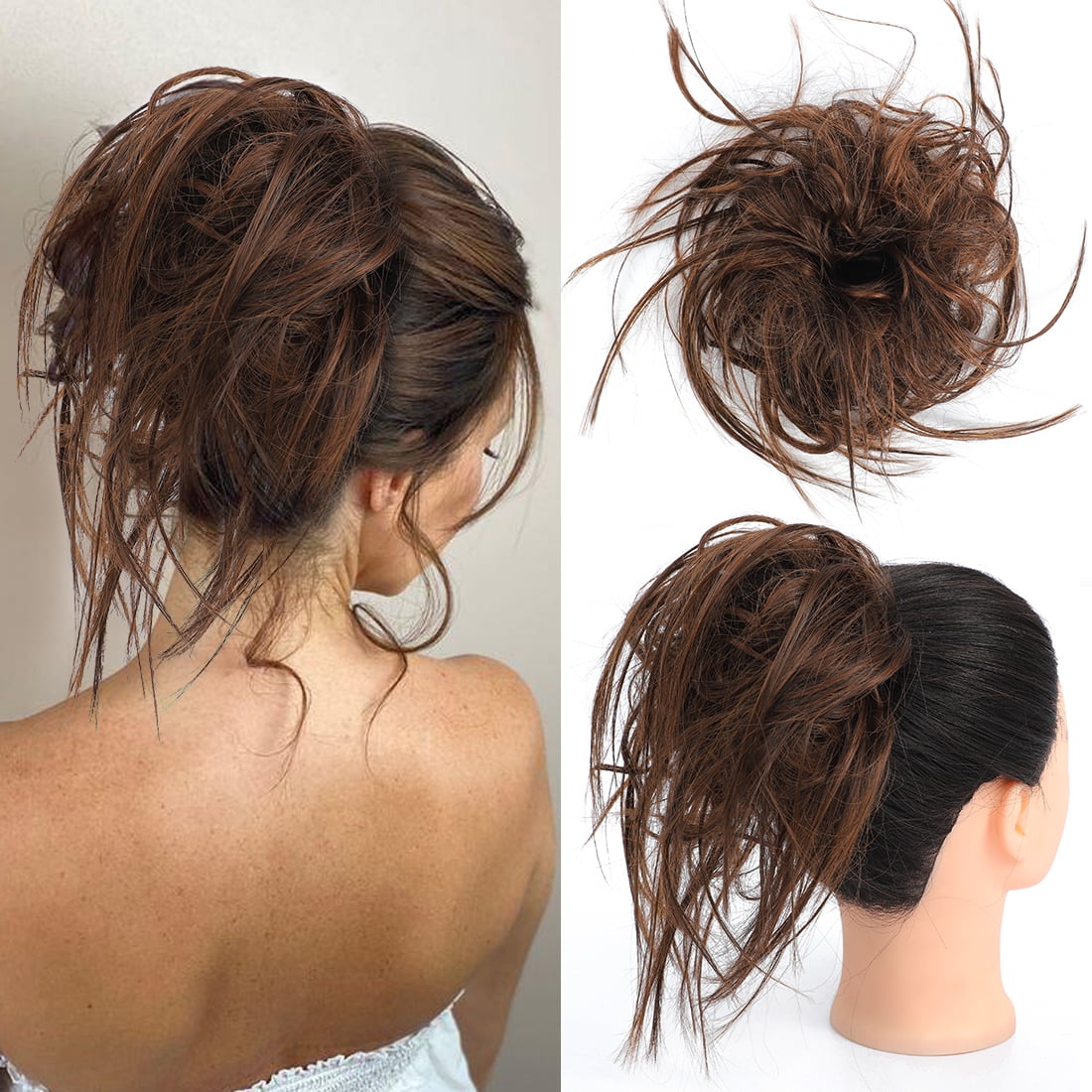 MORICA Tousled Updo Messy Bun Hair Piece Extension with Elastic Band ...