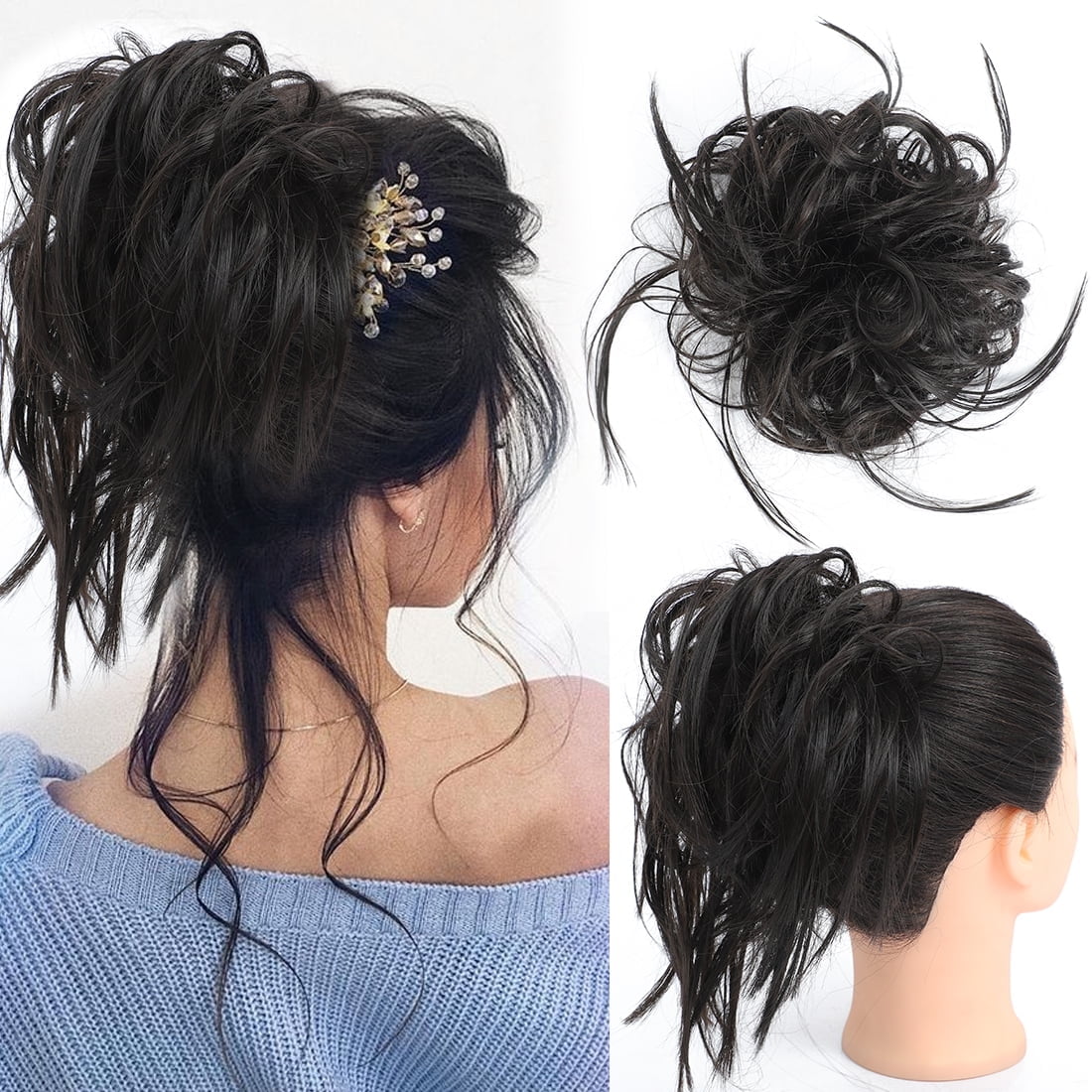 MORICA Tousled Updo Messy Bun Hair Piece Extension with Elastic Rubber ...
