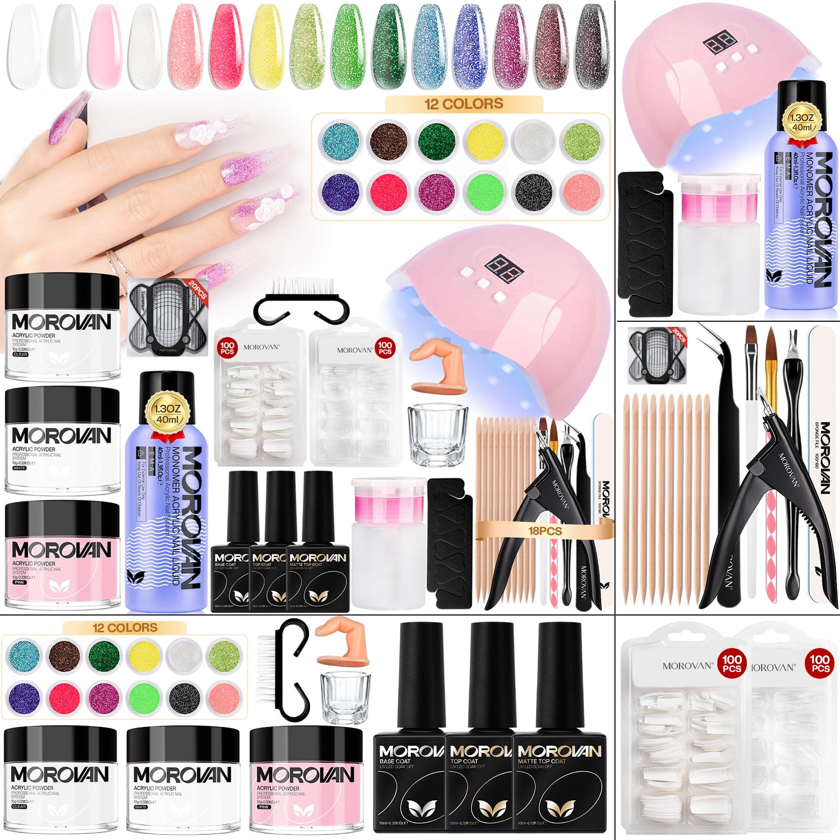 MOROVAN Nail Art set: Contains pink, Transparent And White Acrylic ...