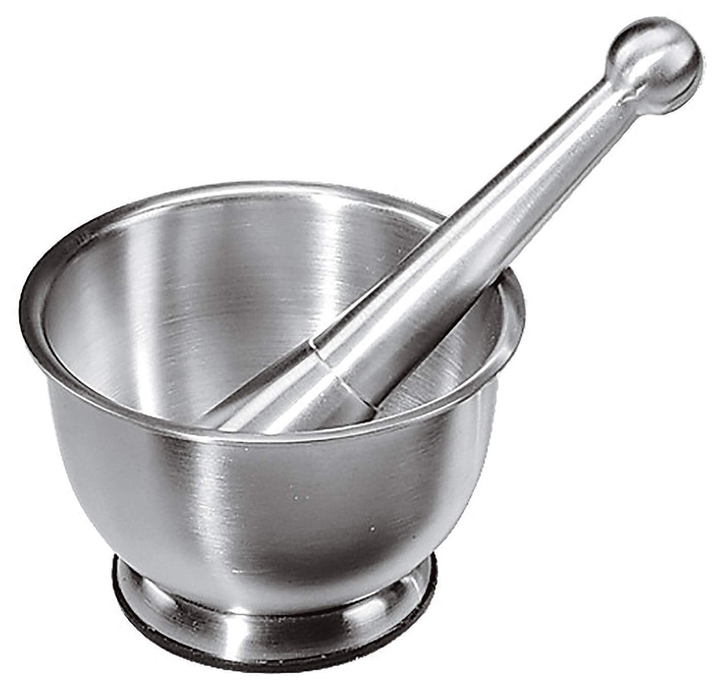 Ilsa Stainless Steel Mortar & Pestle, Dia 4 3/4" x H 3 1/2", Pestle L 6 ...